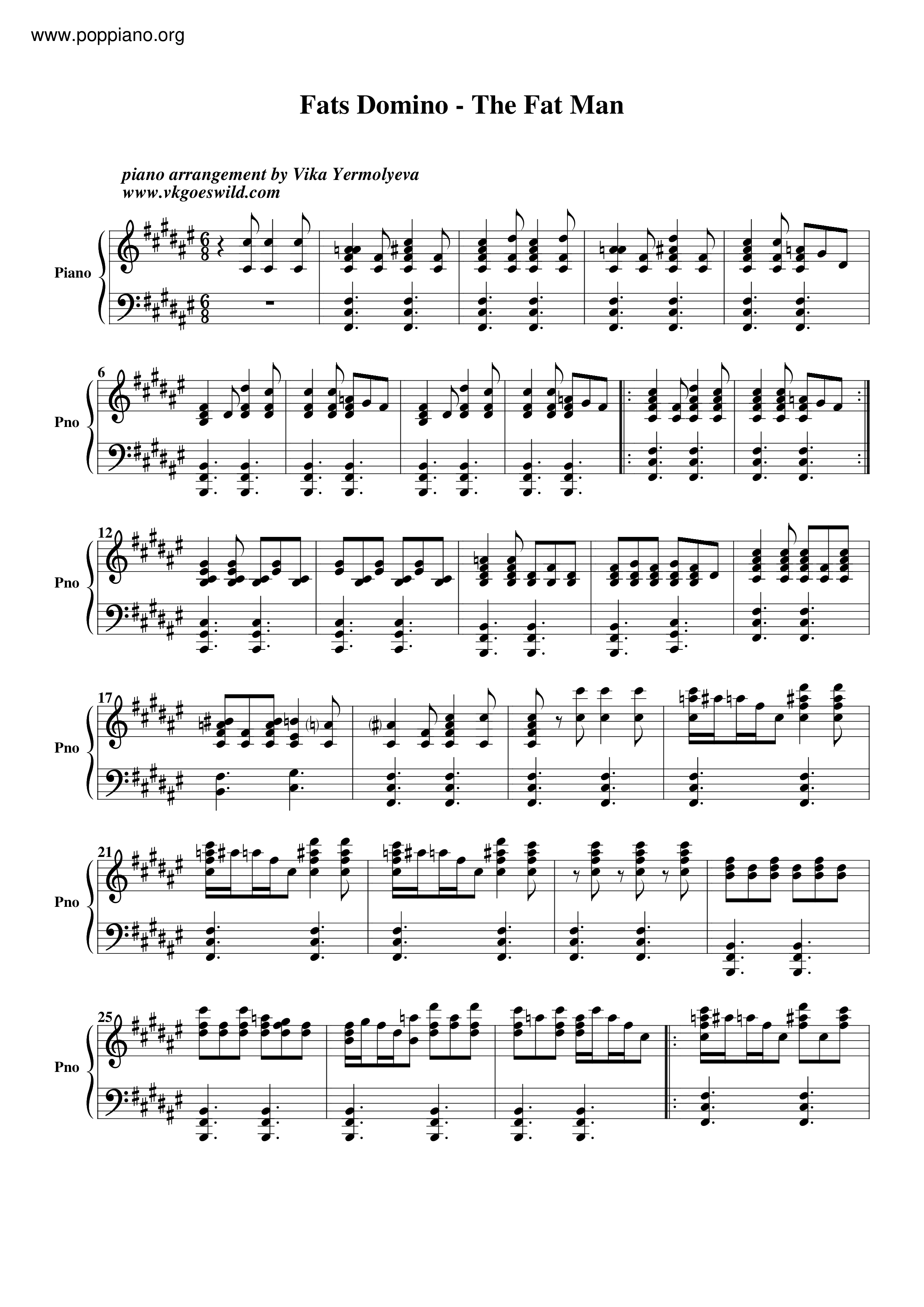 ★Fats Domino - The Fat Man ピアノ譜pdf- 香港ポップピアノ協会 無料PDF楽譜ダウンロード gakufu