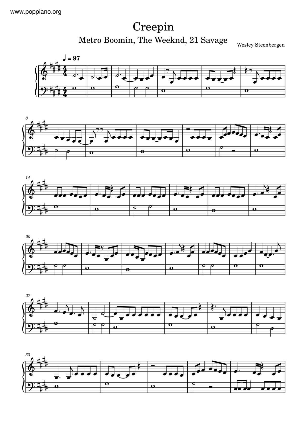 ★The Weeknd, 21 Savage, Metro Boomin - Creepin ピアノ譜pdf- 香港ポップピアノ協会 無料 ...