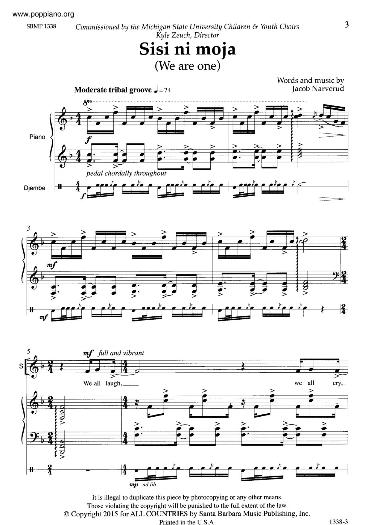 ★Jacob Narverud - Sisi Ni Moja ピアノ譜pdf- 香港ポップピアノ協会 無料PDF楽譜ダウンロード gakufu