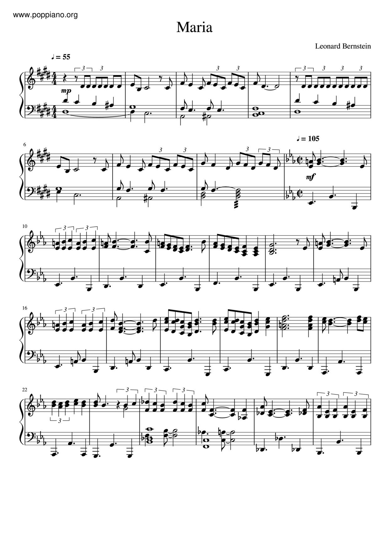 ★Leonard Bernstein - West Side Story: Act I: Maria ピアノ譜pdf- 香港ポップピアノ協会 無料PDF楽譜ダウンロード gakufu