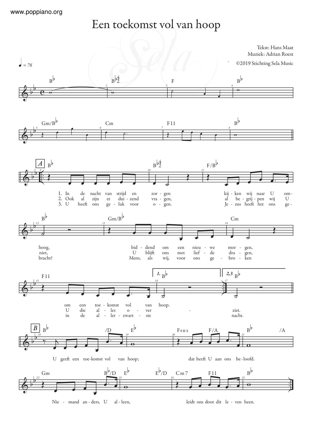 ★Sela - Een Toekomst Vol Van Hoop ピアノ譜pdf- 香港ポップピアノ協会 無料PDF楽譜ダウンロード ...