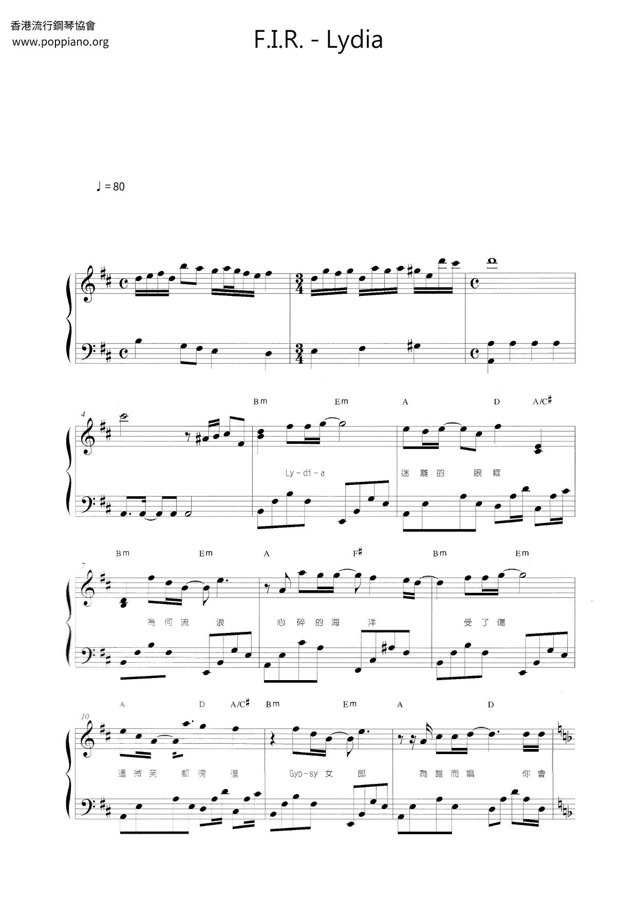 F.I.R.-Lydia Sheet Music pdf, - Free Score Download ★