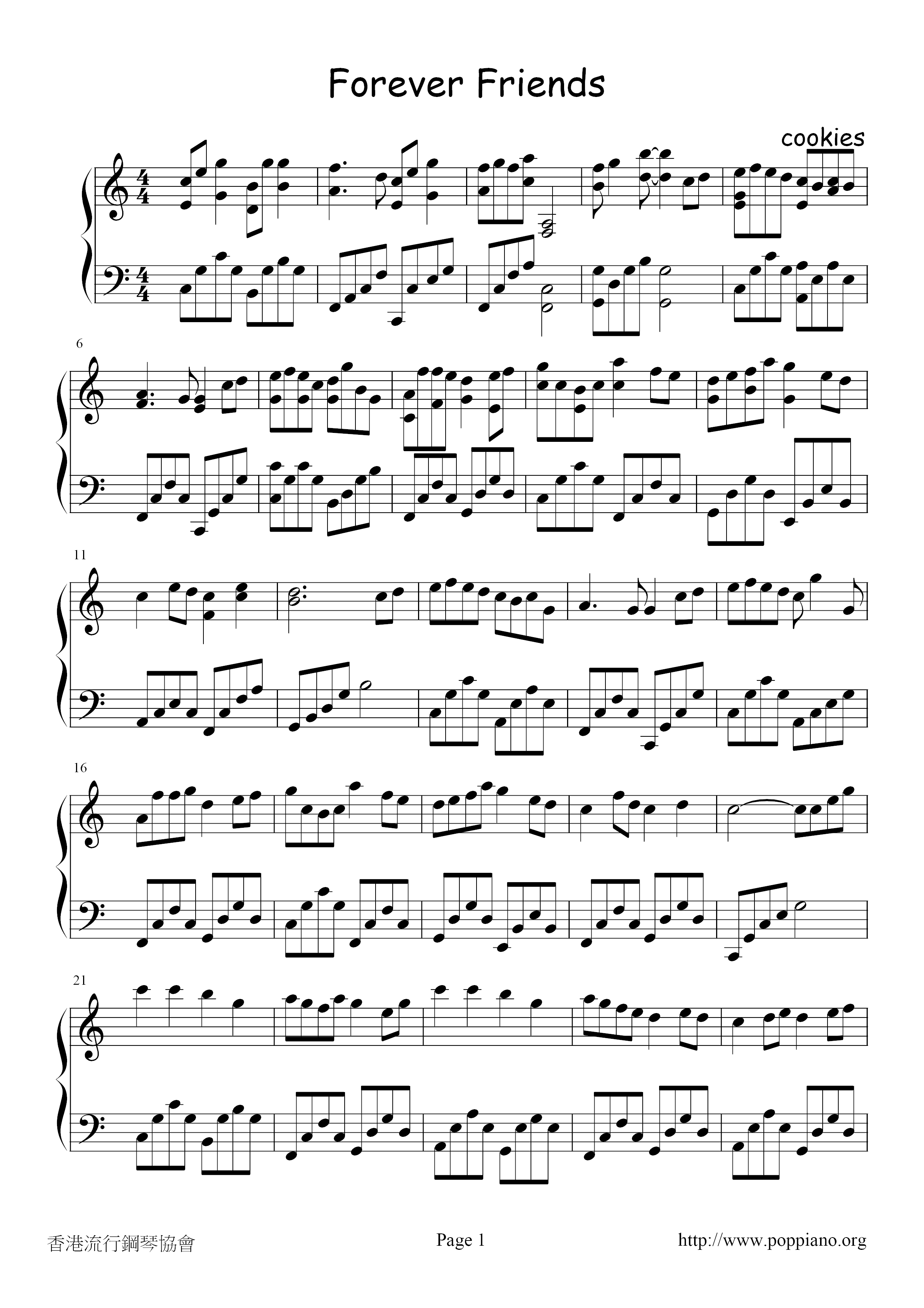 Forever Friends | Sheet Music | Piano Score Free PDF Download | HK Pop ...