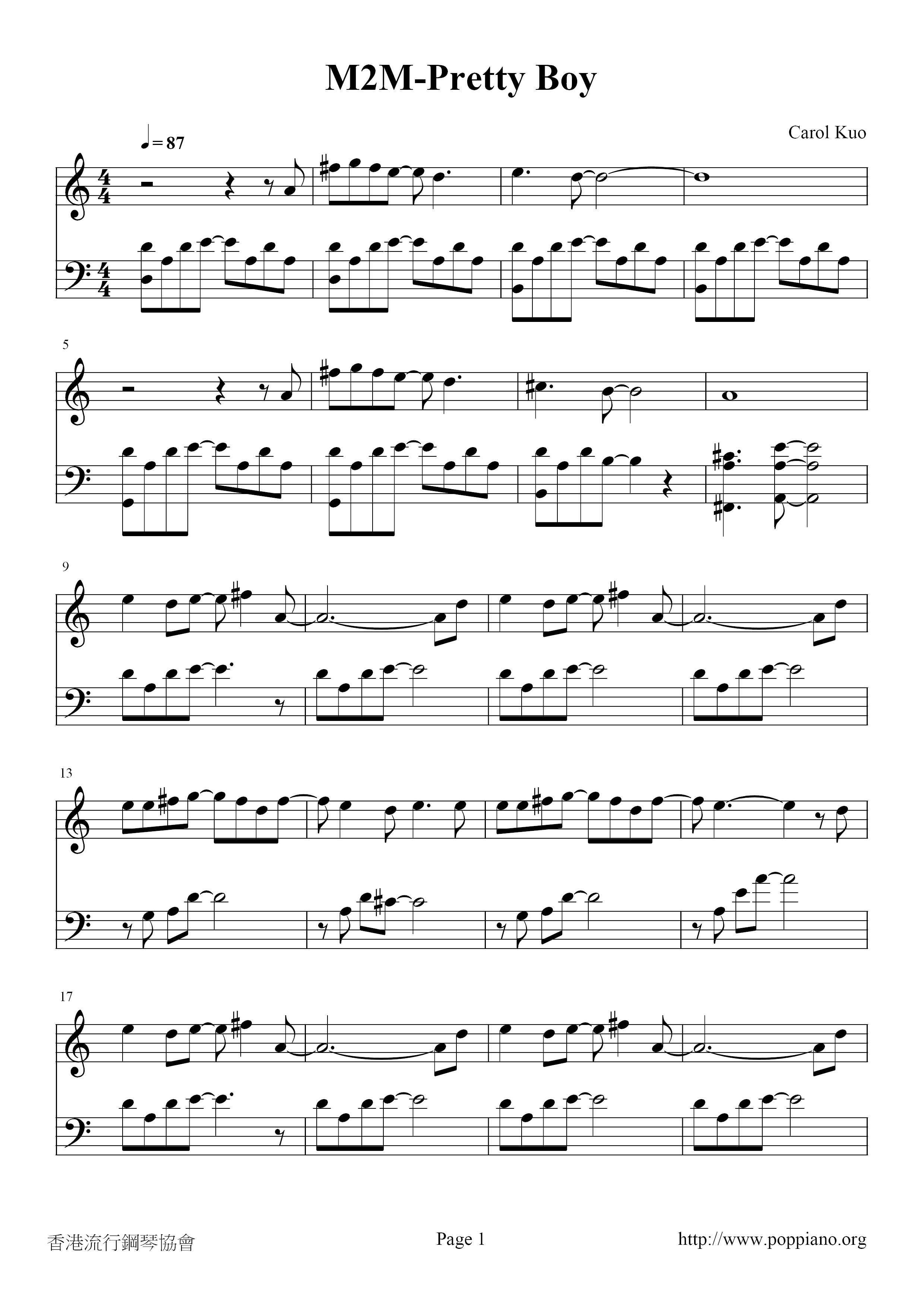 Pretty BoyPDF琴谱免费下载 - 香港流行钢琴协会 ★