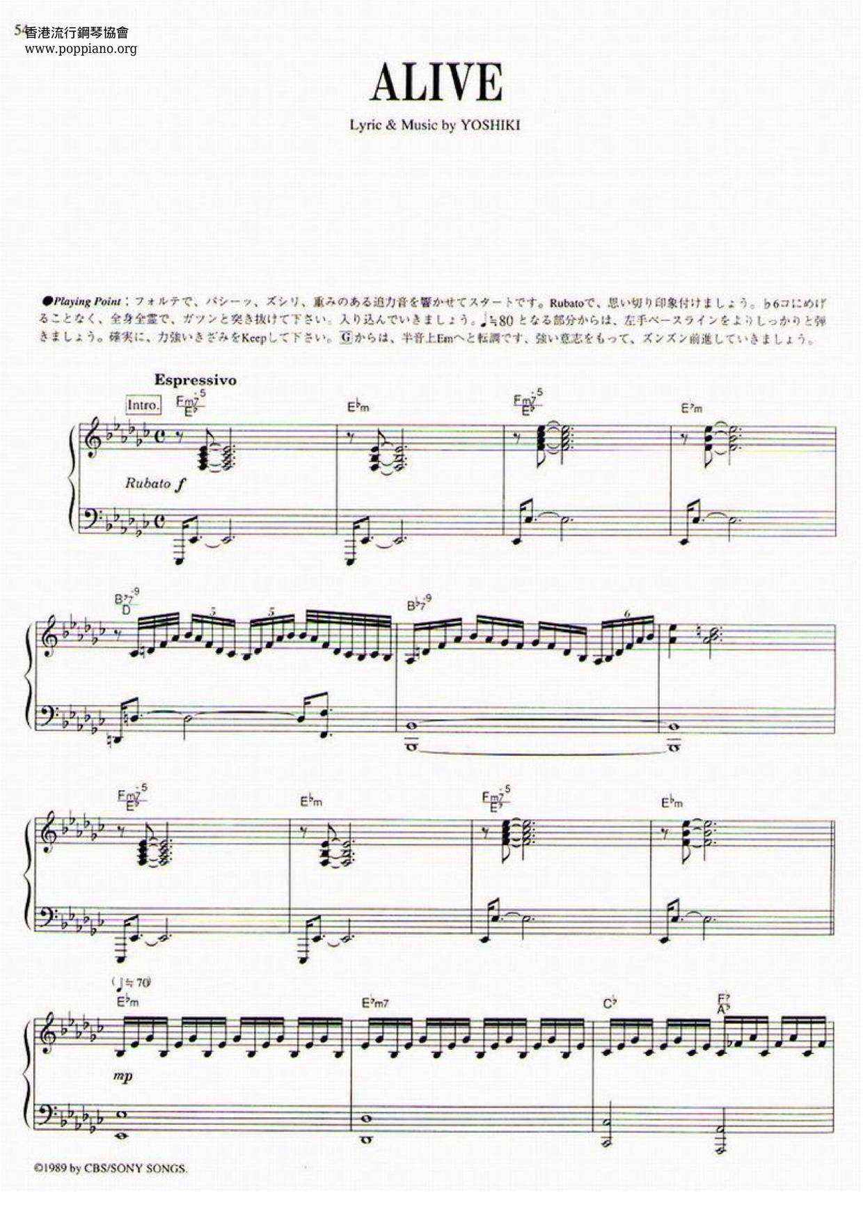Alive | Sheet Music | Piano Score Free PDF Download | HK Pop Piano Academy