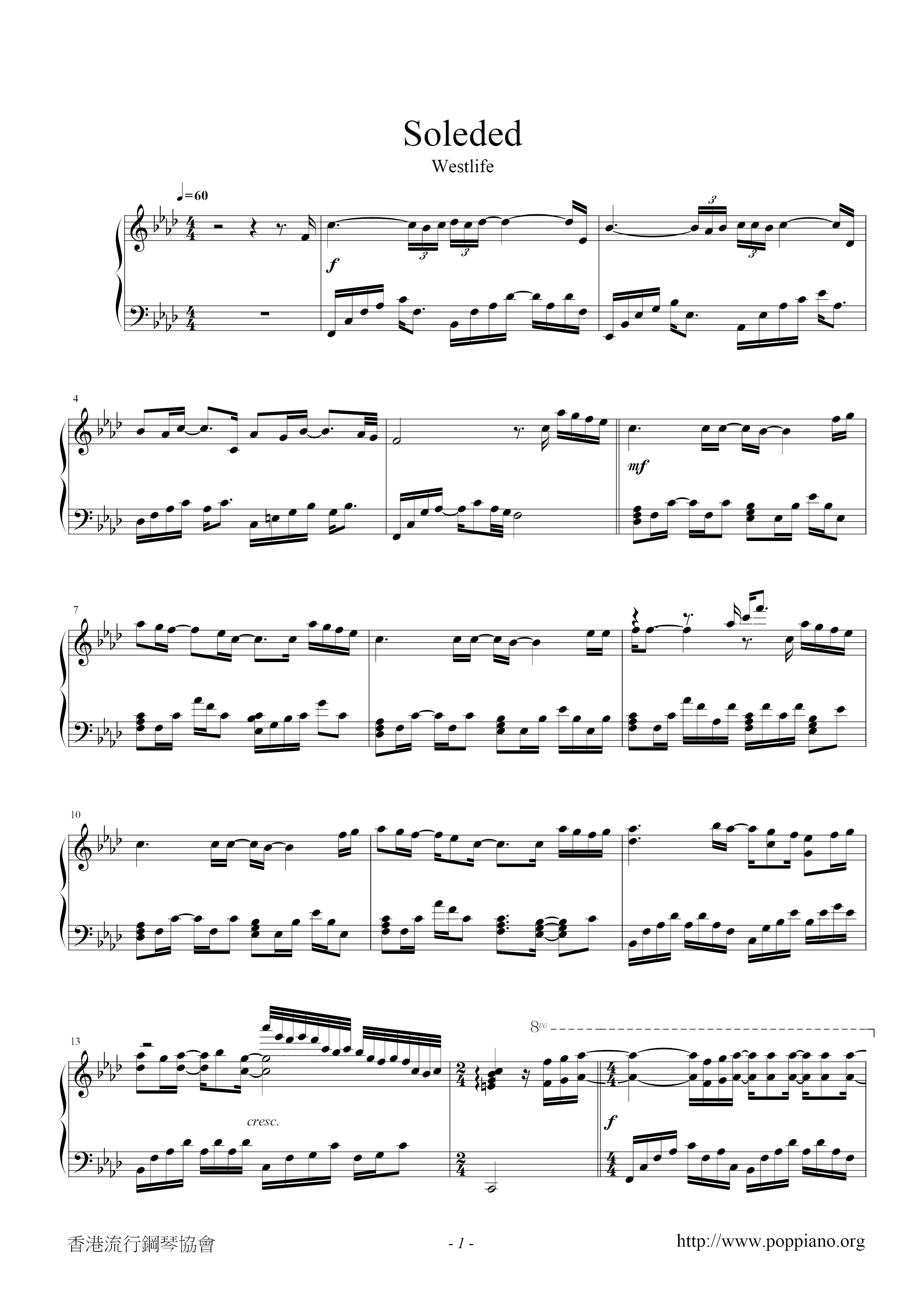 Westlife-Soledad Sheet Music pdf, (ウエストライフ) - Free Score Download ★