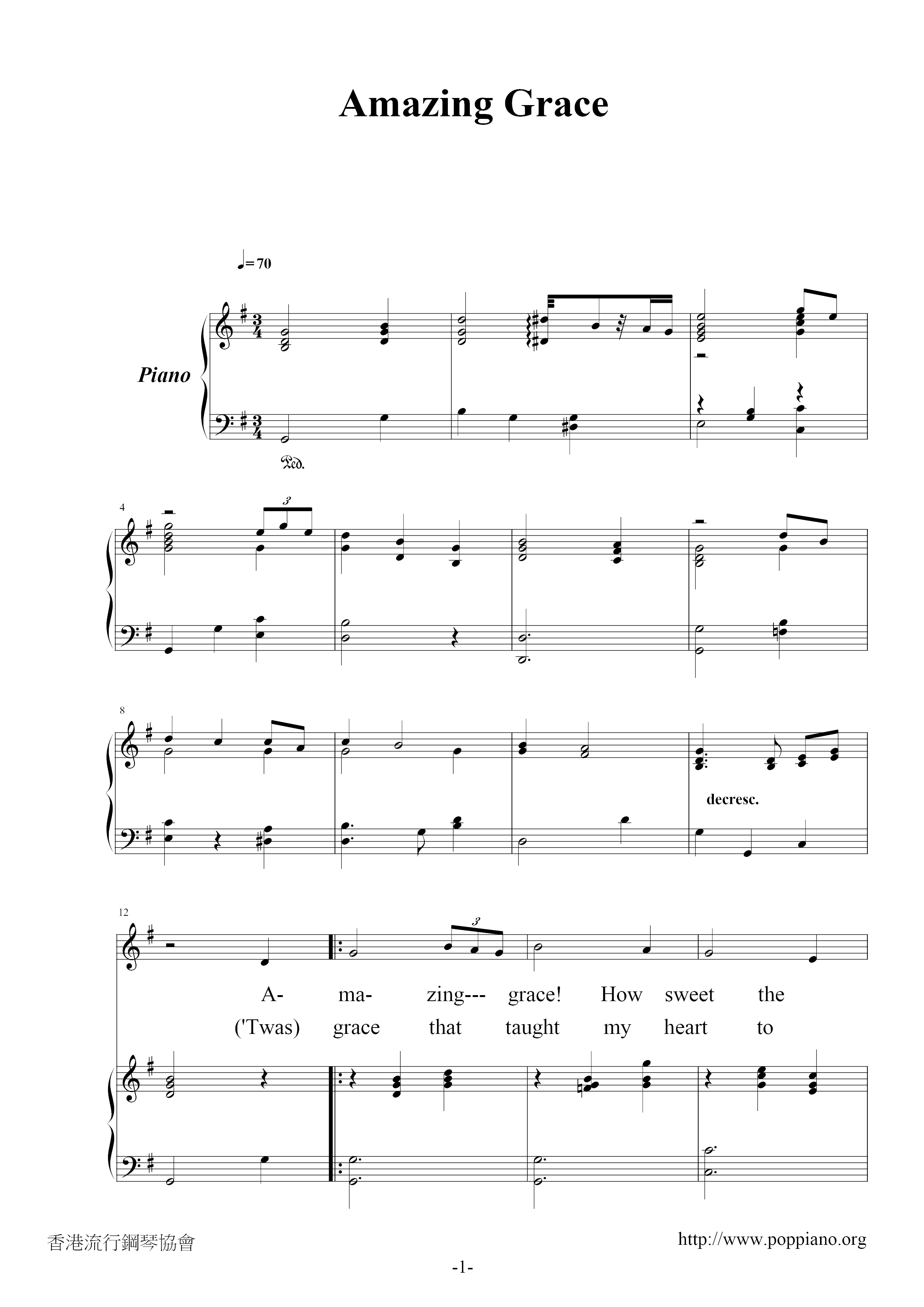 Hymn-Amazing Grace Sheet Music pdf, -アメイジンググレイス 楽譜 - Free Score Download ★