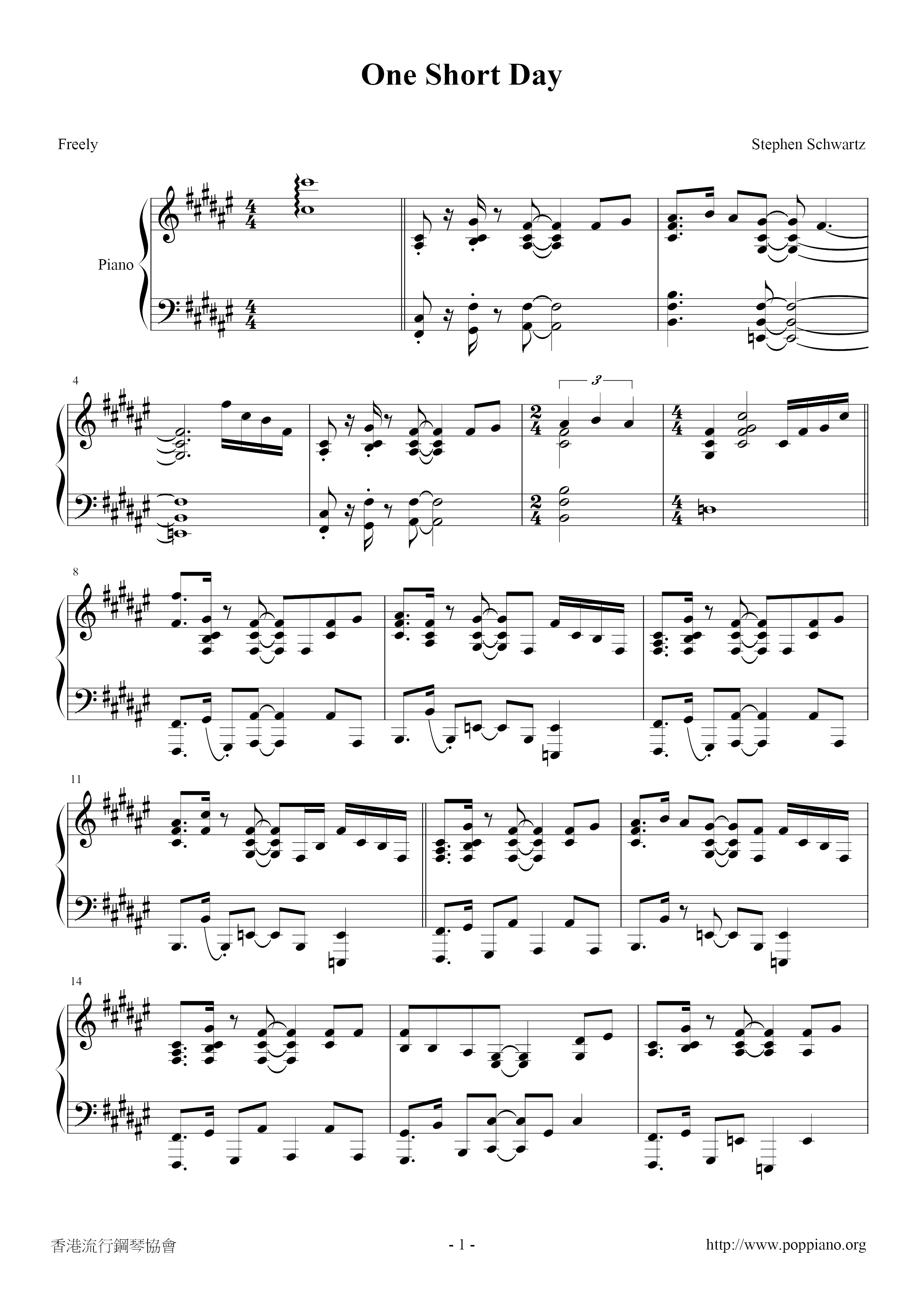 Wicked-One Short Day Sheet Music pdf, - Free Score Download ★
