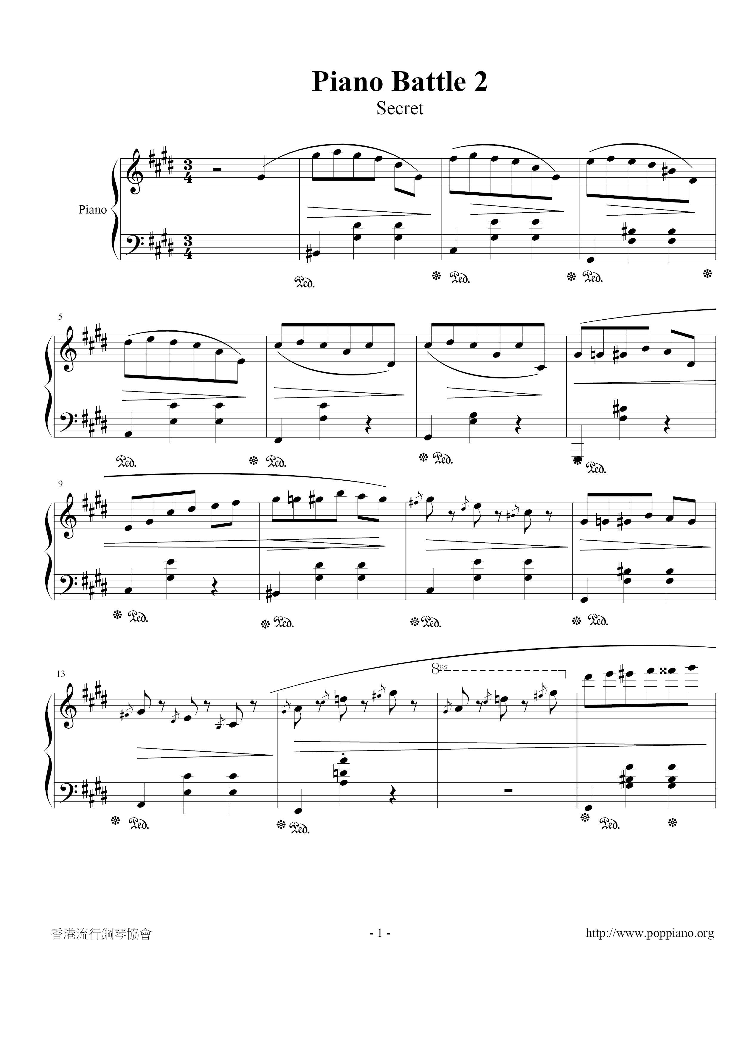 Jay Chou-Secret - Piano Battle 2 Sheet Music pdf, - Free Score Download ★
