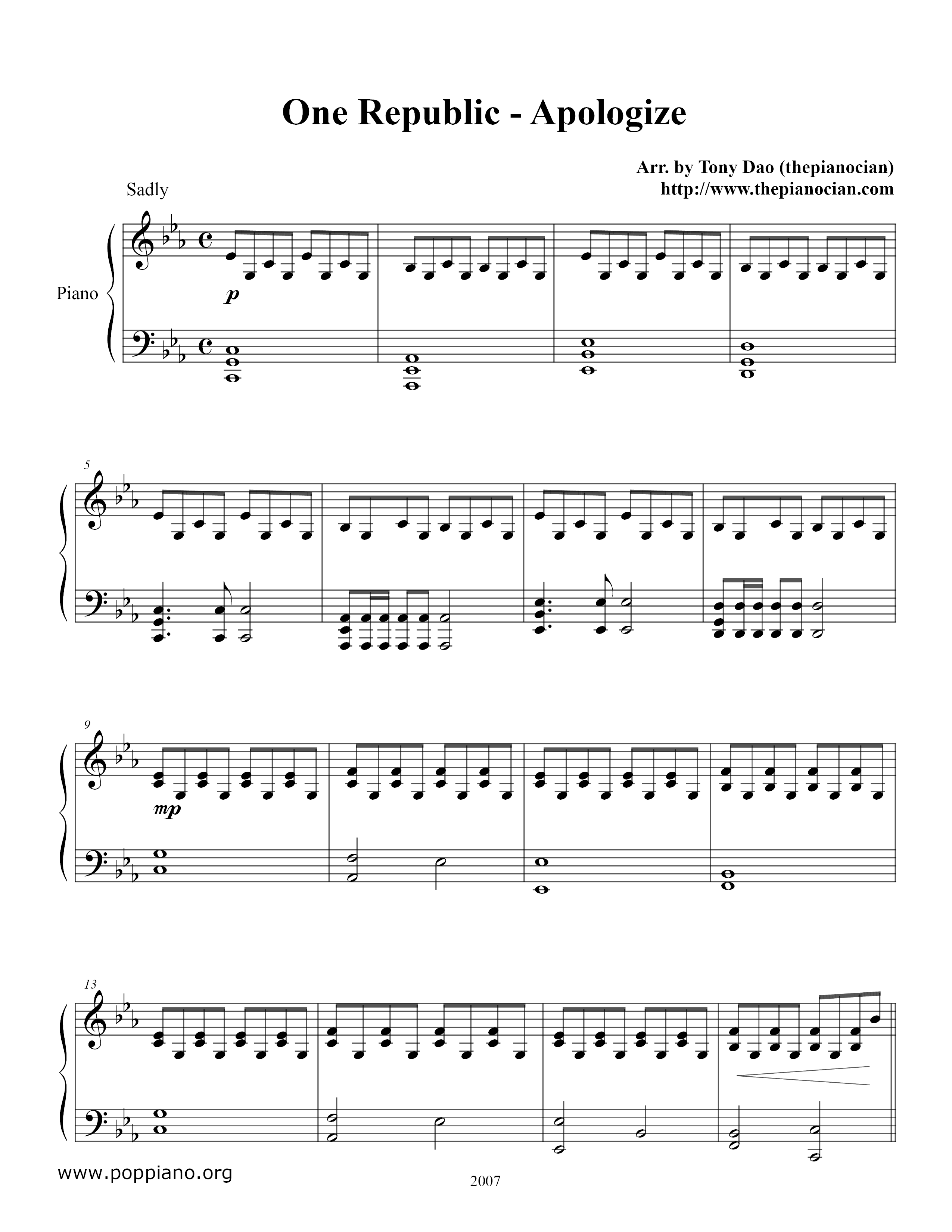 OneRepublic-Apologize Sheet Music pdf, - Free Score Download ★ OneRepublic-Apologize Sheet Music pdf, - Free Score Download ★