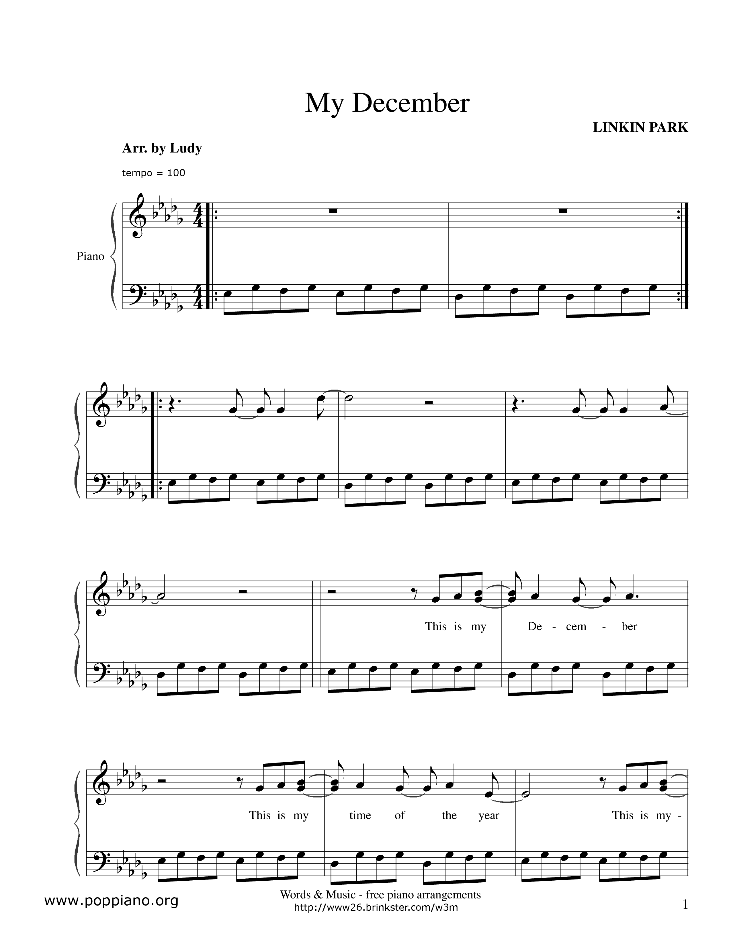Linkin park-My December Sheet Music pdf, - Free Score Download ★