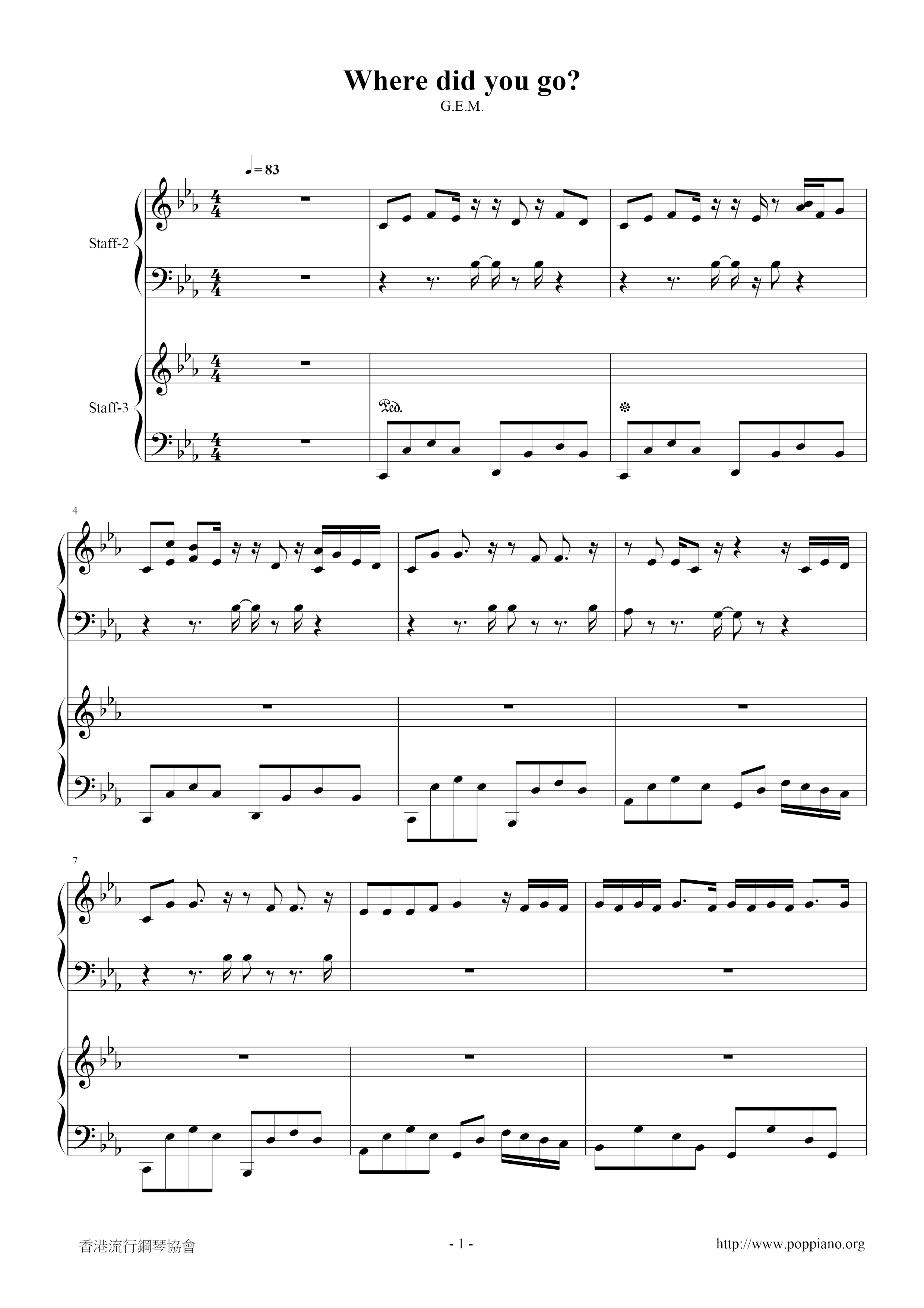 G.E.M.-Where Did U Go Sheet Music pdf, - Free Score Download ★