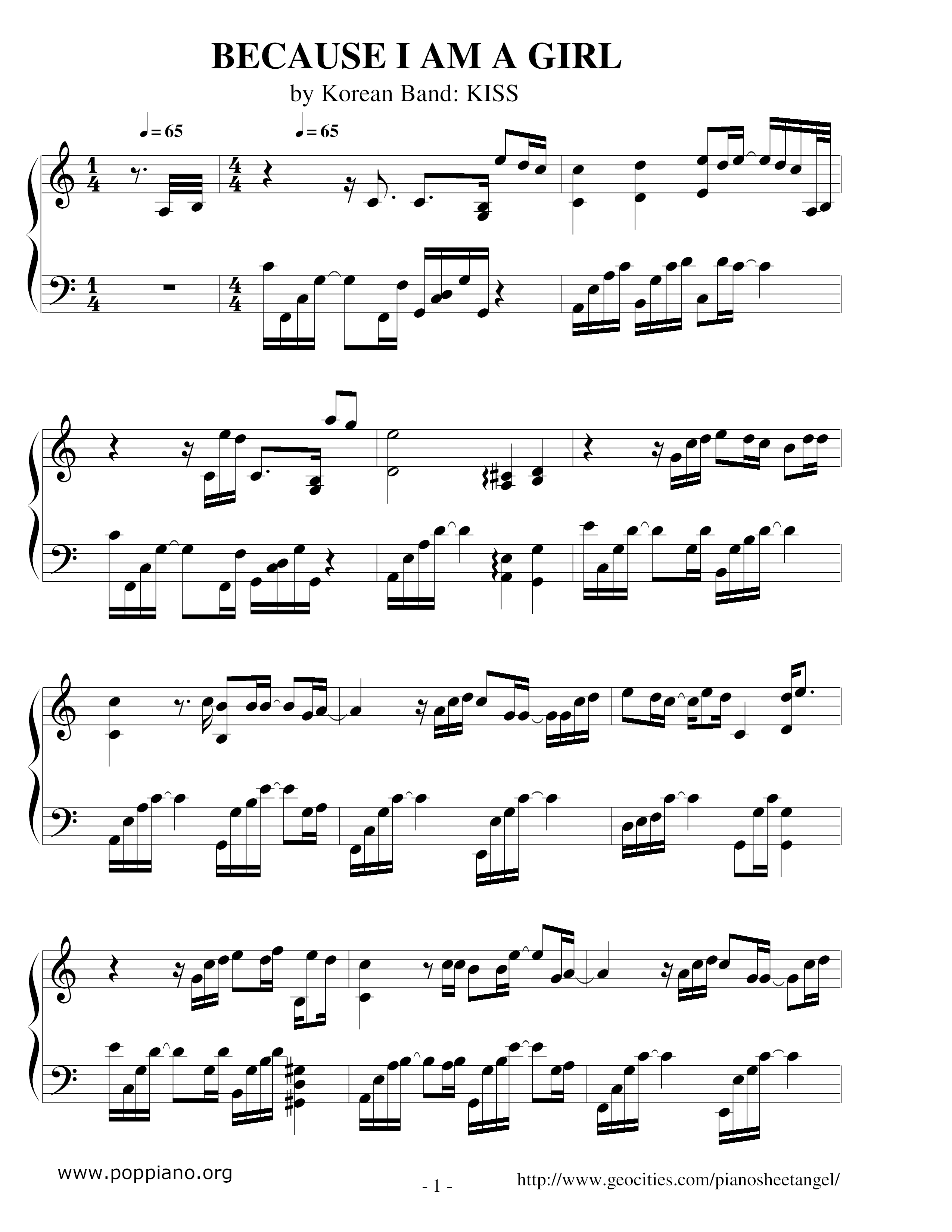 KISS-Because I am a Girl Sheet Music pdf, - 악보 - Free Score Download ★