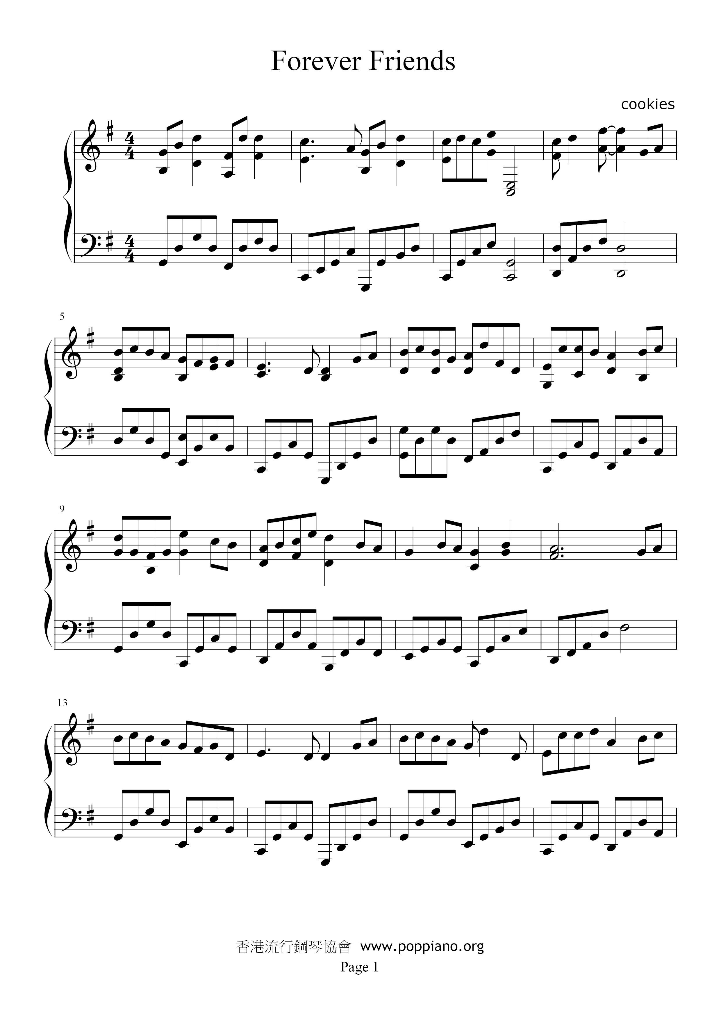 Forever Friends | Sheet Music | Piano Score Free PDF Download | HK Pop ...