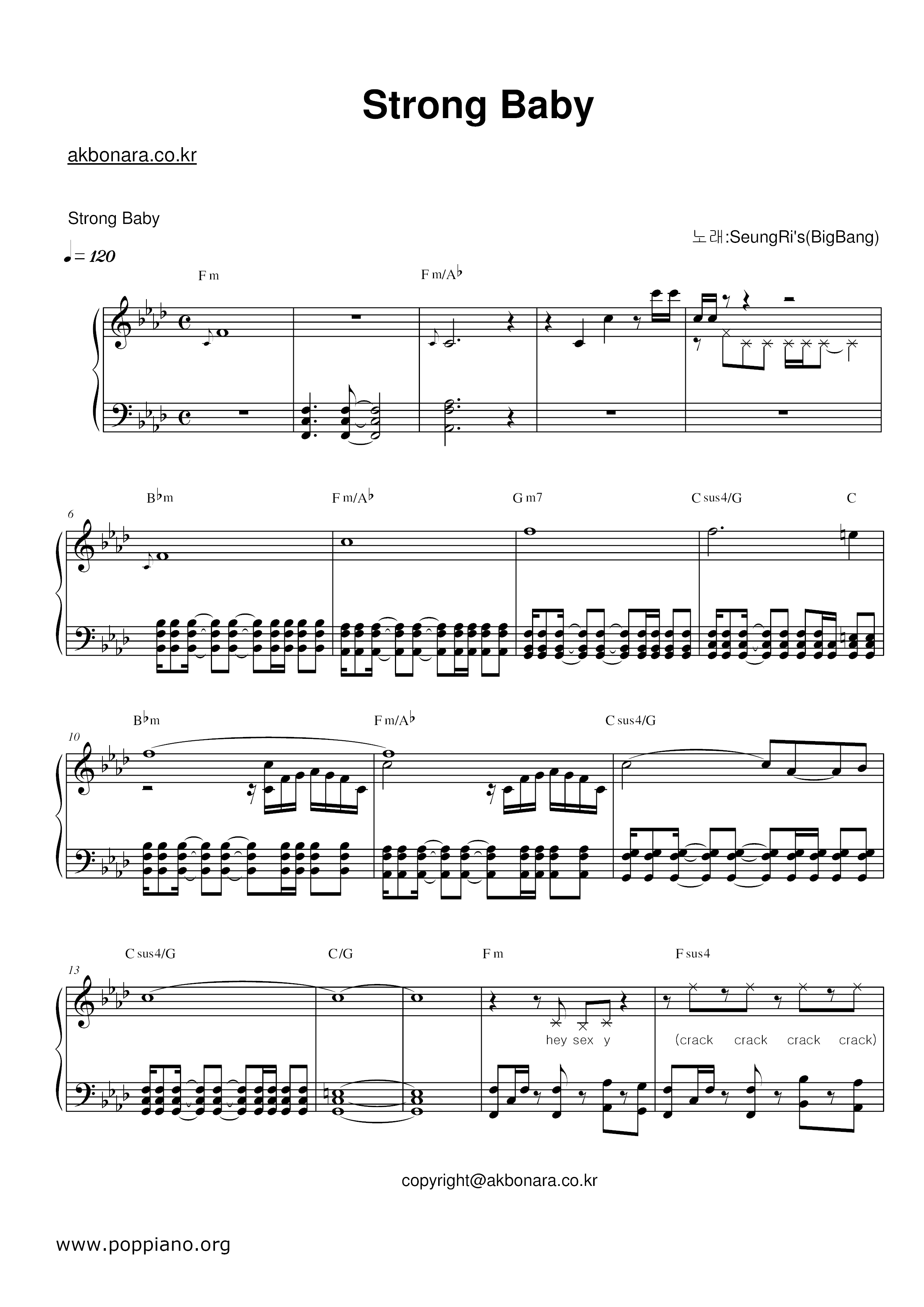 Seungri, Big Bang-Strong Baby Sheet Music pdf, - Free Score Download ★