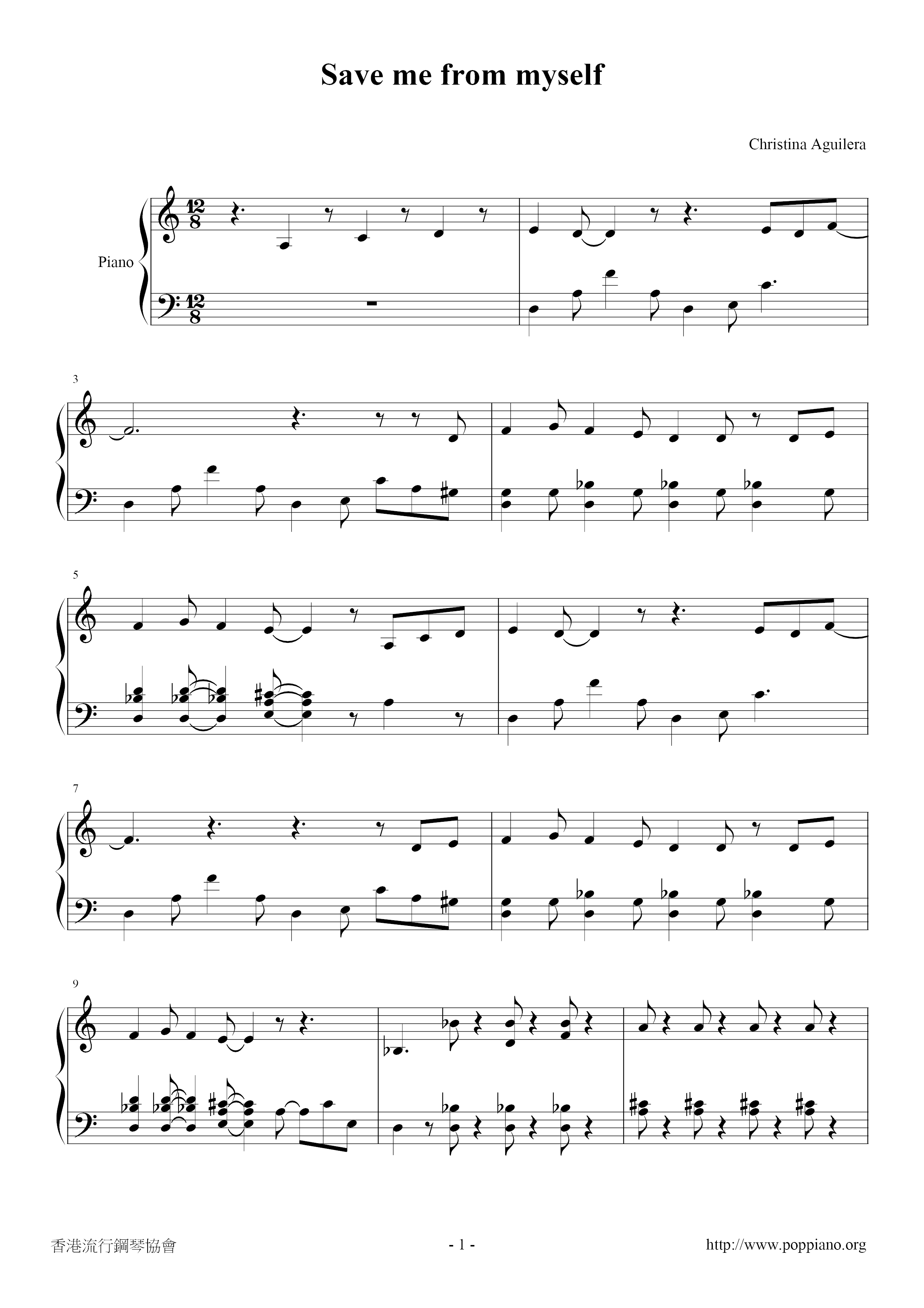 Christina Aguilera-Save Me From Myself Sheet Music pdf, - Free Score Download ★