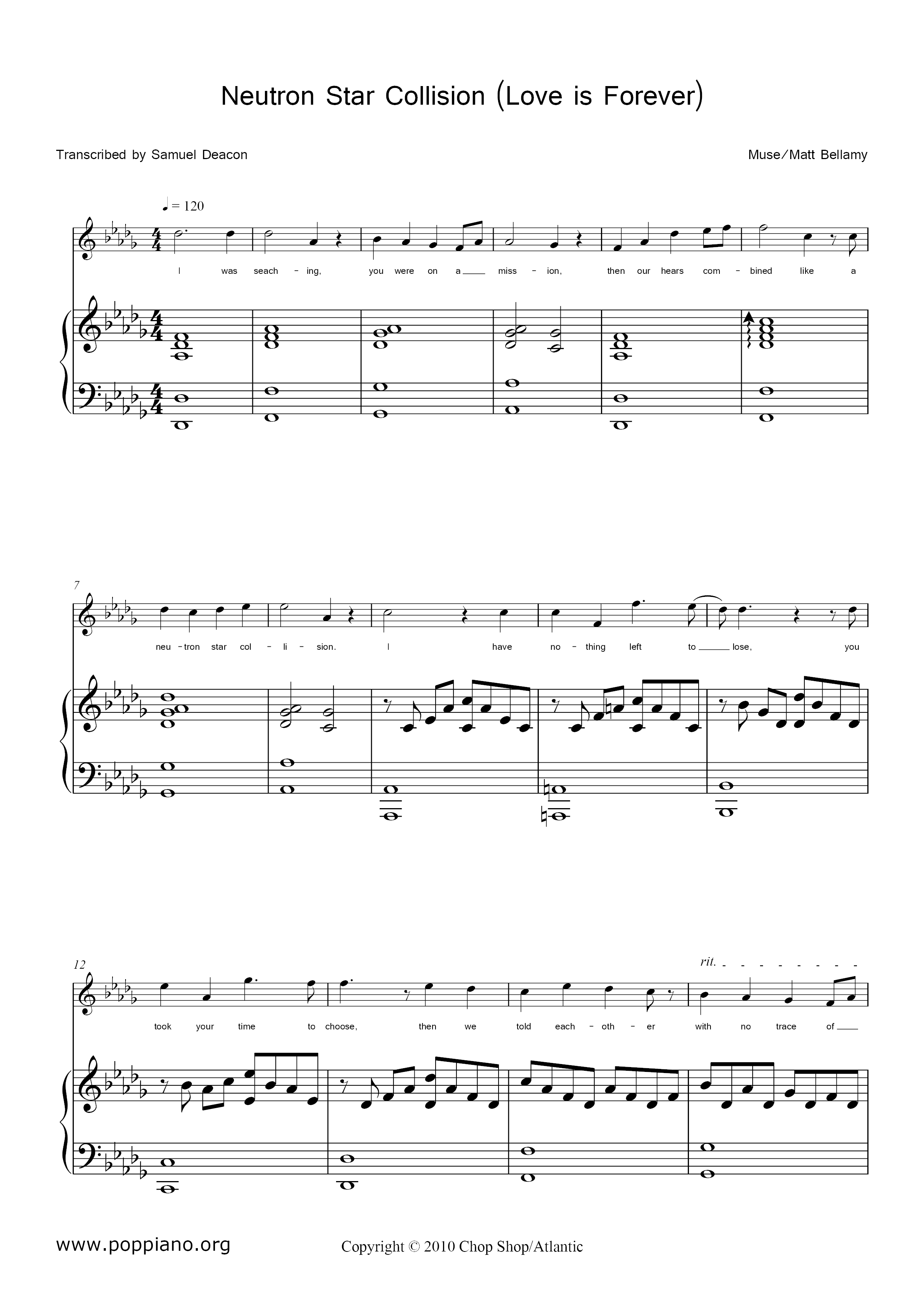 Muse-Muse-Neutron Star Collision (love Is Forever) Sheet Music pdf ...