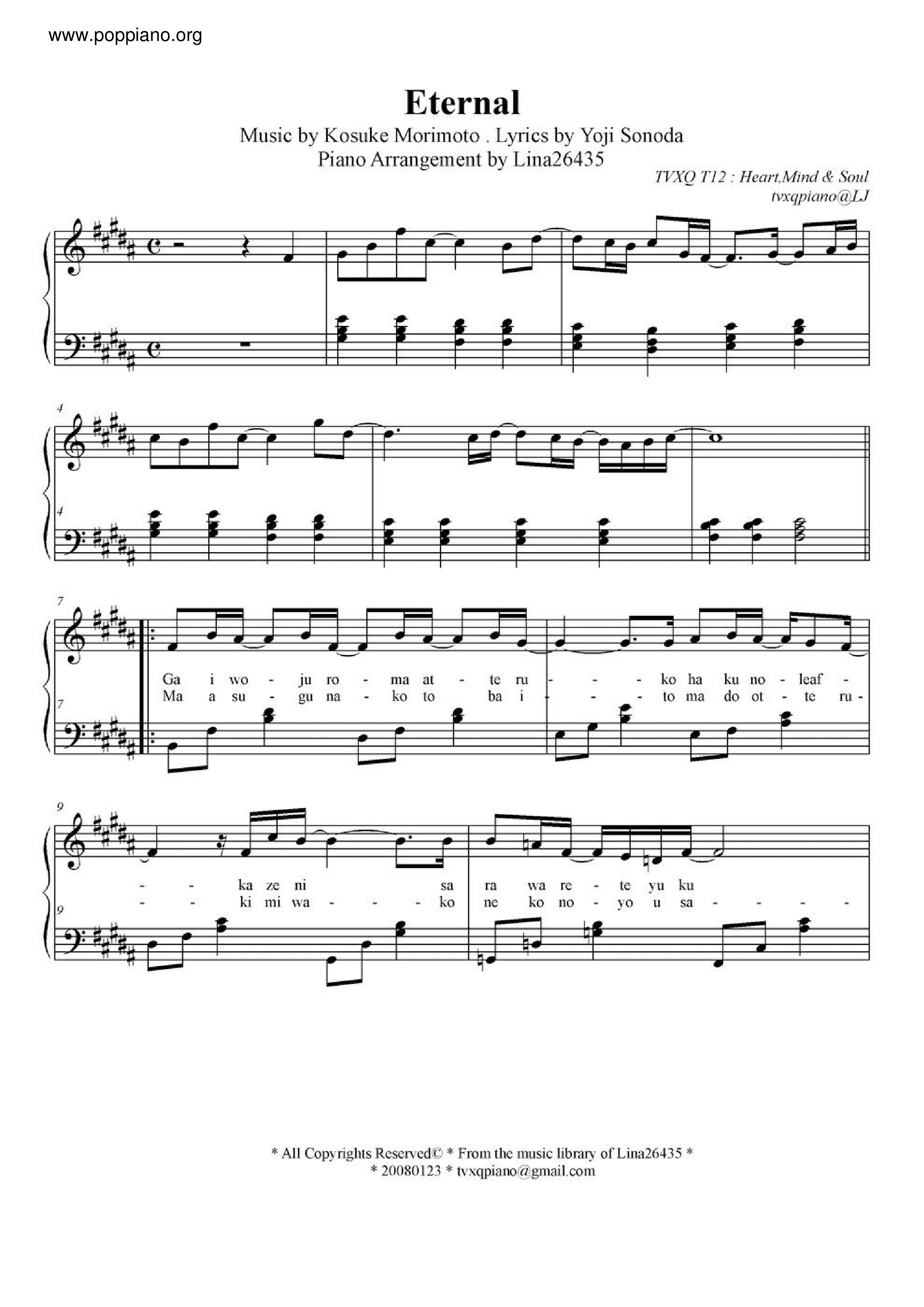 TVXQ-Eternal Sheet Music pdf, - Free Score Download ★
