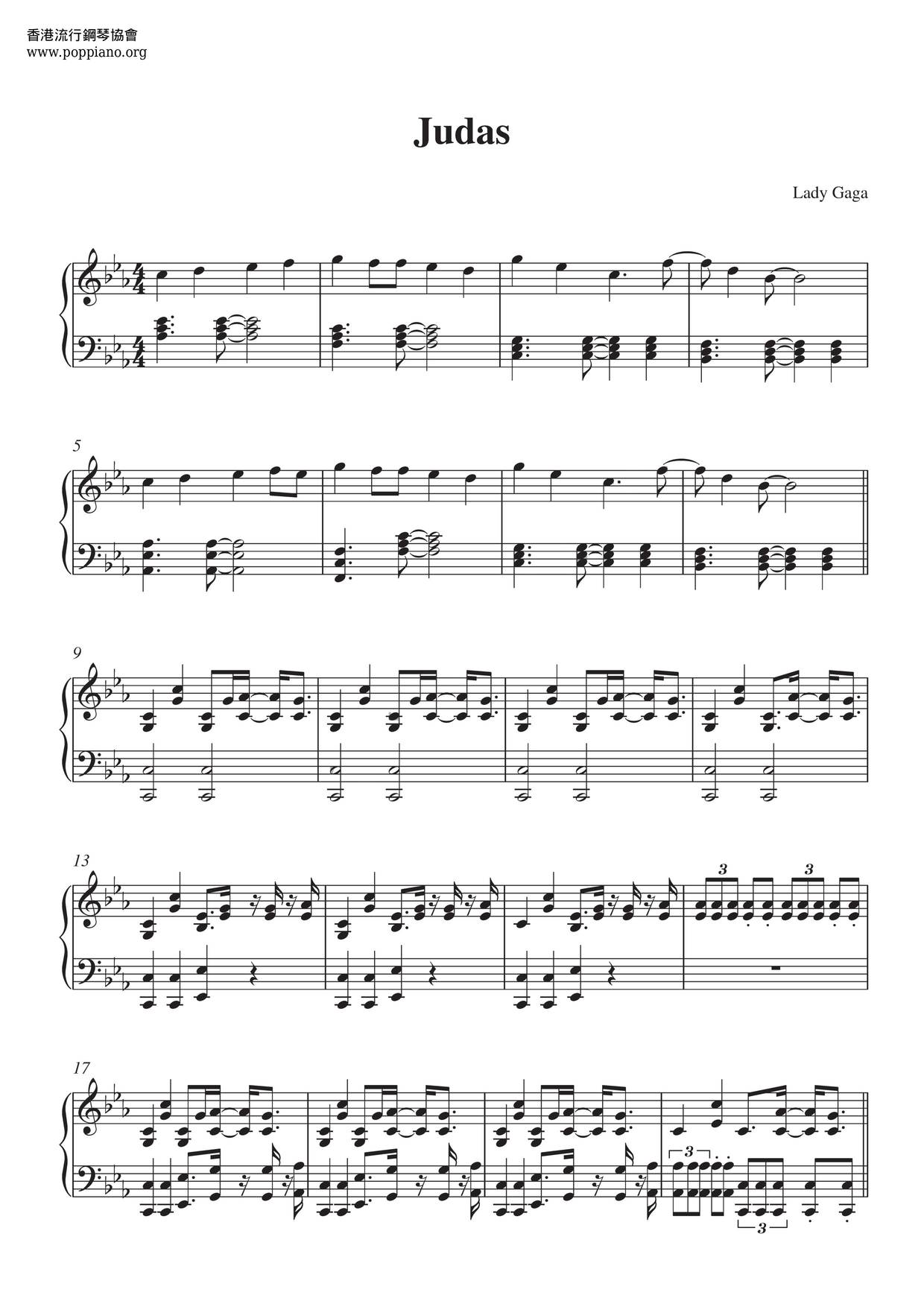 Judas - Sheet Music / Piano Score Free PDF Download - HK Pop Piano ...
