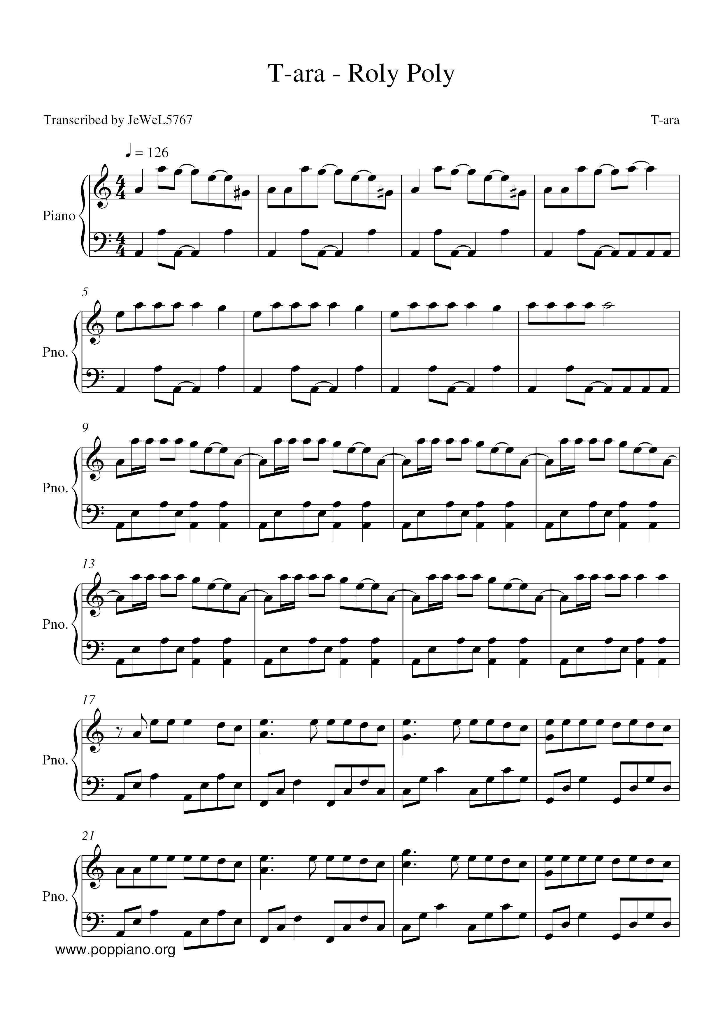 T-ara-Roly Poly Sheet Music pdf, - 악보 - Free Score Download ★