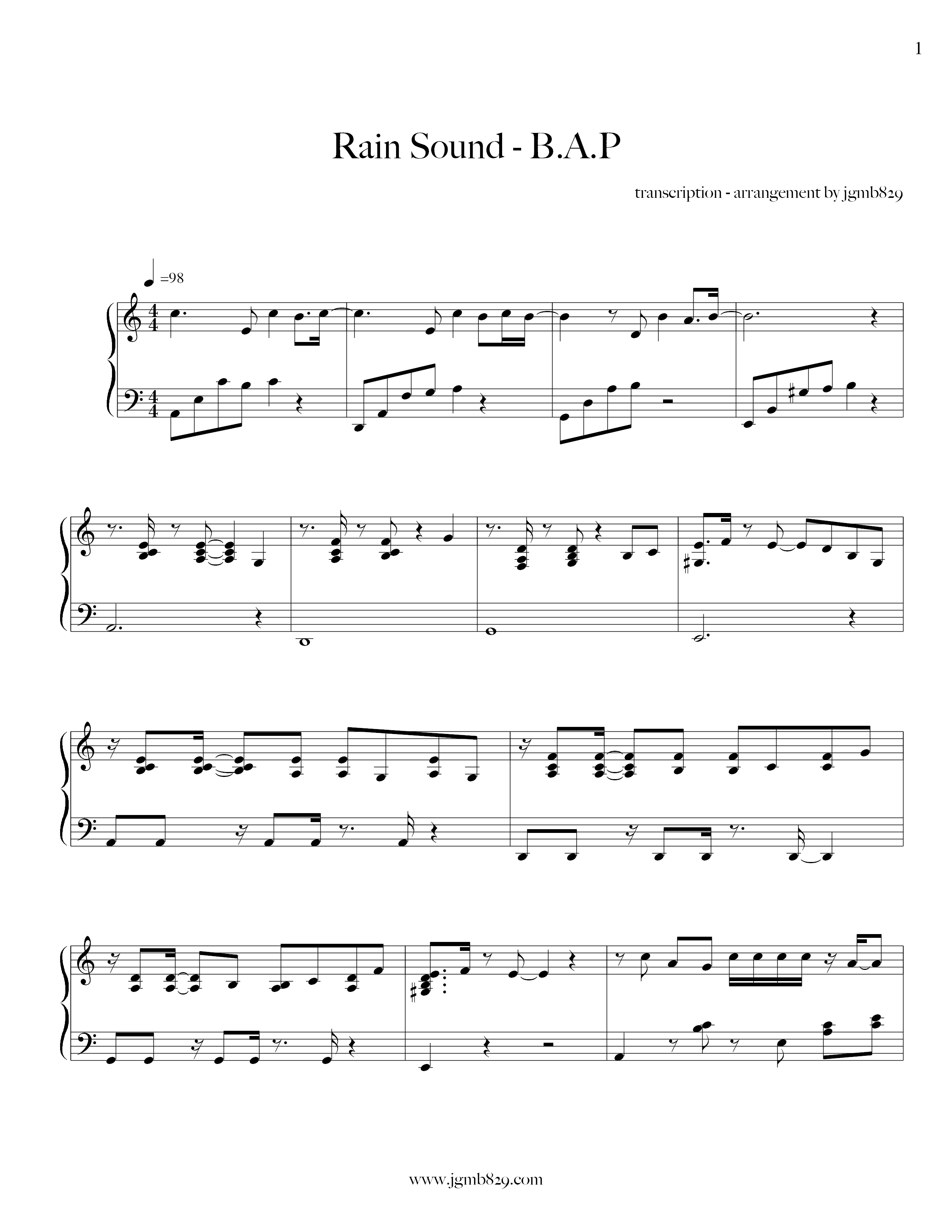 B.A.P-BAP-Rain Sound Sheet Music pdf, - Free Score Download ★
