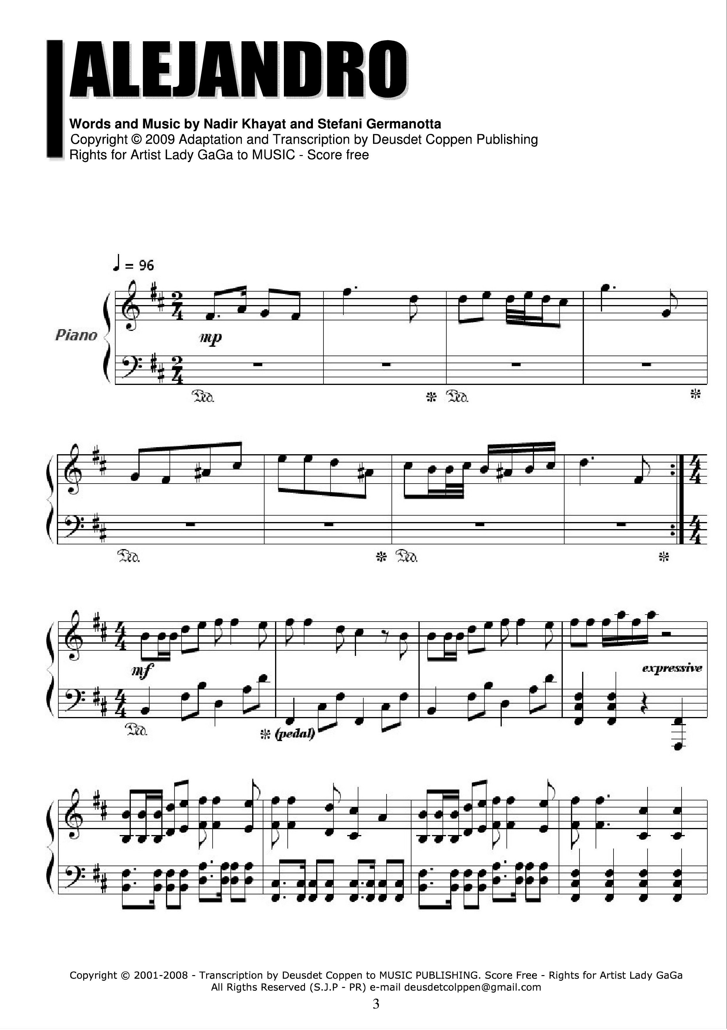 Alejandro - Sheet Music / Piano Score Free PDF Download - HK Pop Piano ...
