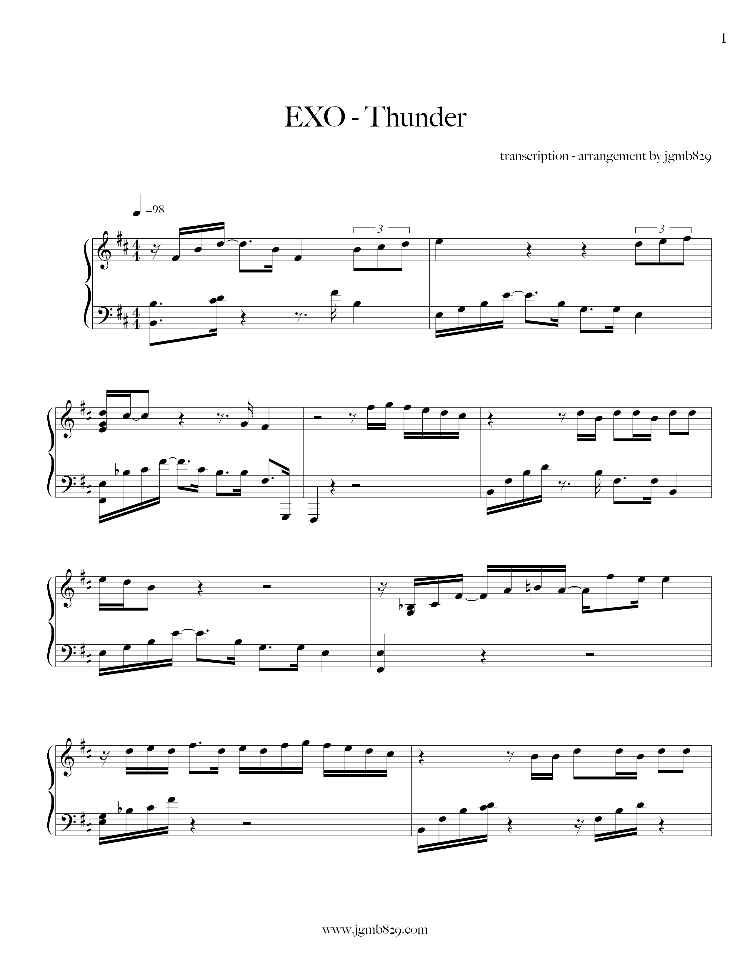 thunder - Sheet Music / Piano Score Free PDF Download - HK Pop Piano ...