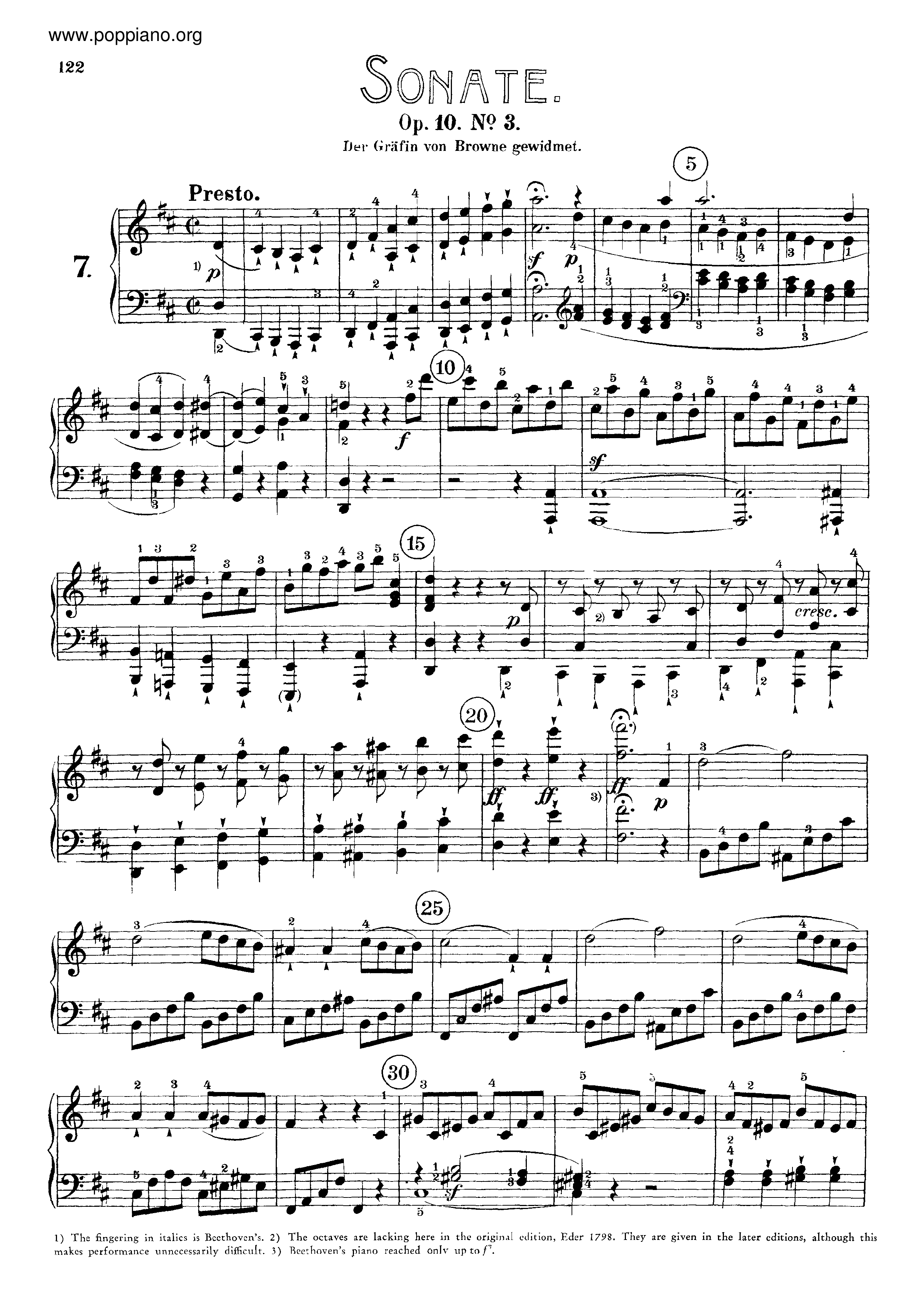 Beethoven-Sonata No. 7 in D major Sheet Music pdf, (ベートーベン) - Free Score Download ★