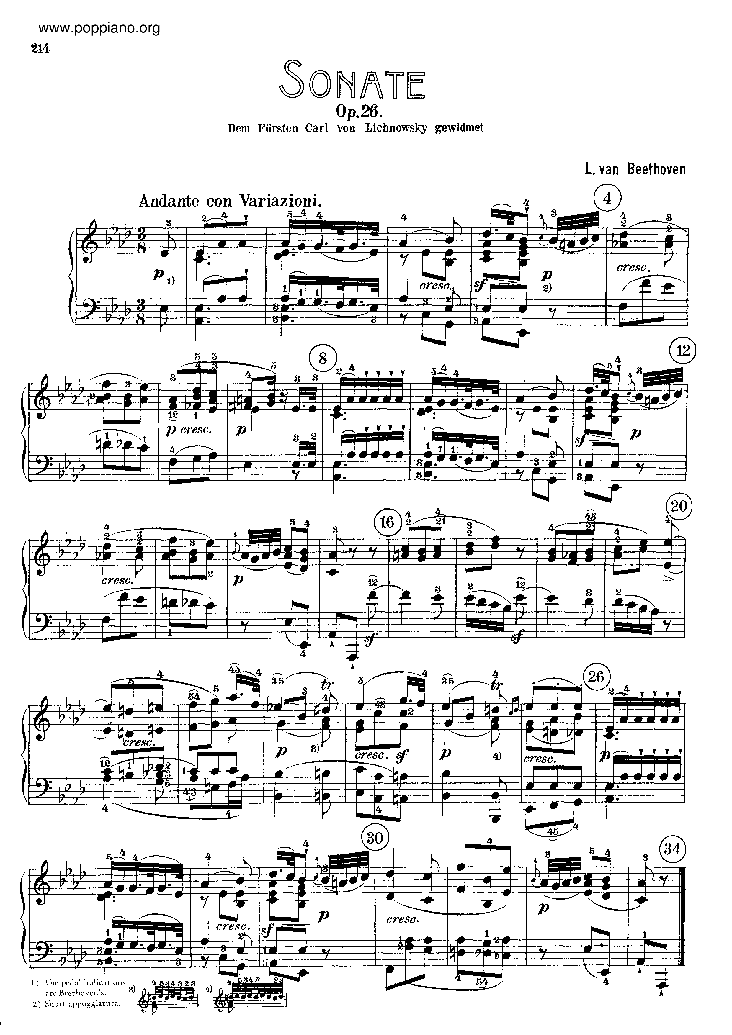 Beethoven-Sonata No. 12 in A-flat major Sheet Music pdf, (ベートーベン ...