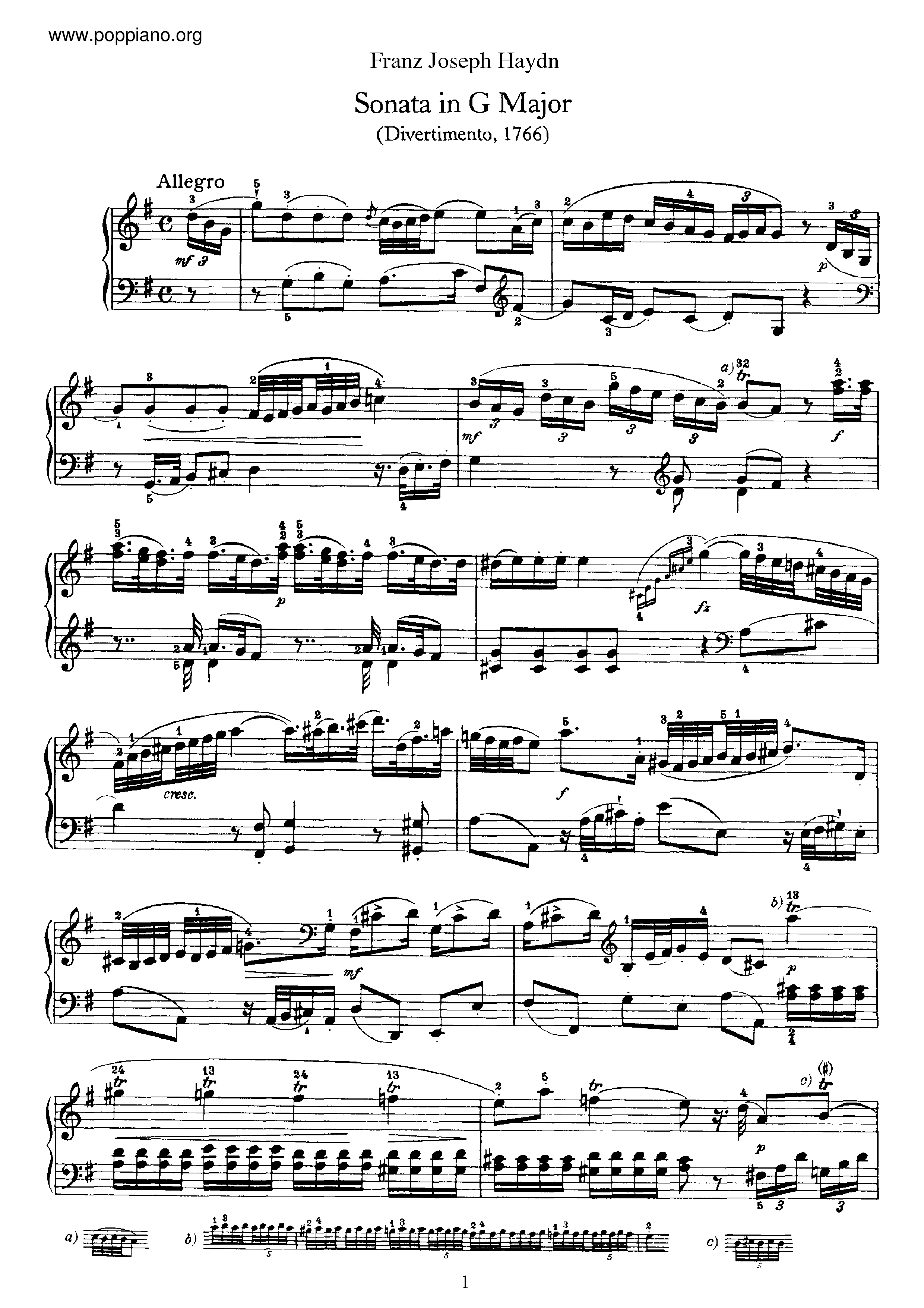 Haydn-Sonata No.6 in G major Sheet Music pdf, - Free Score Download ★