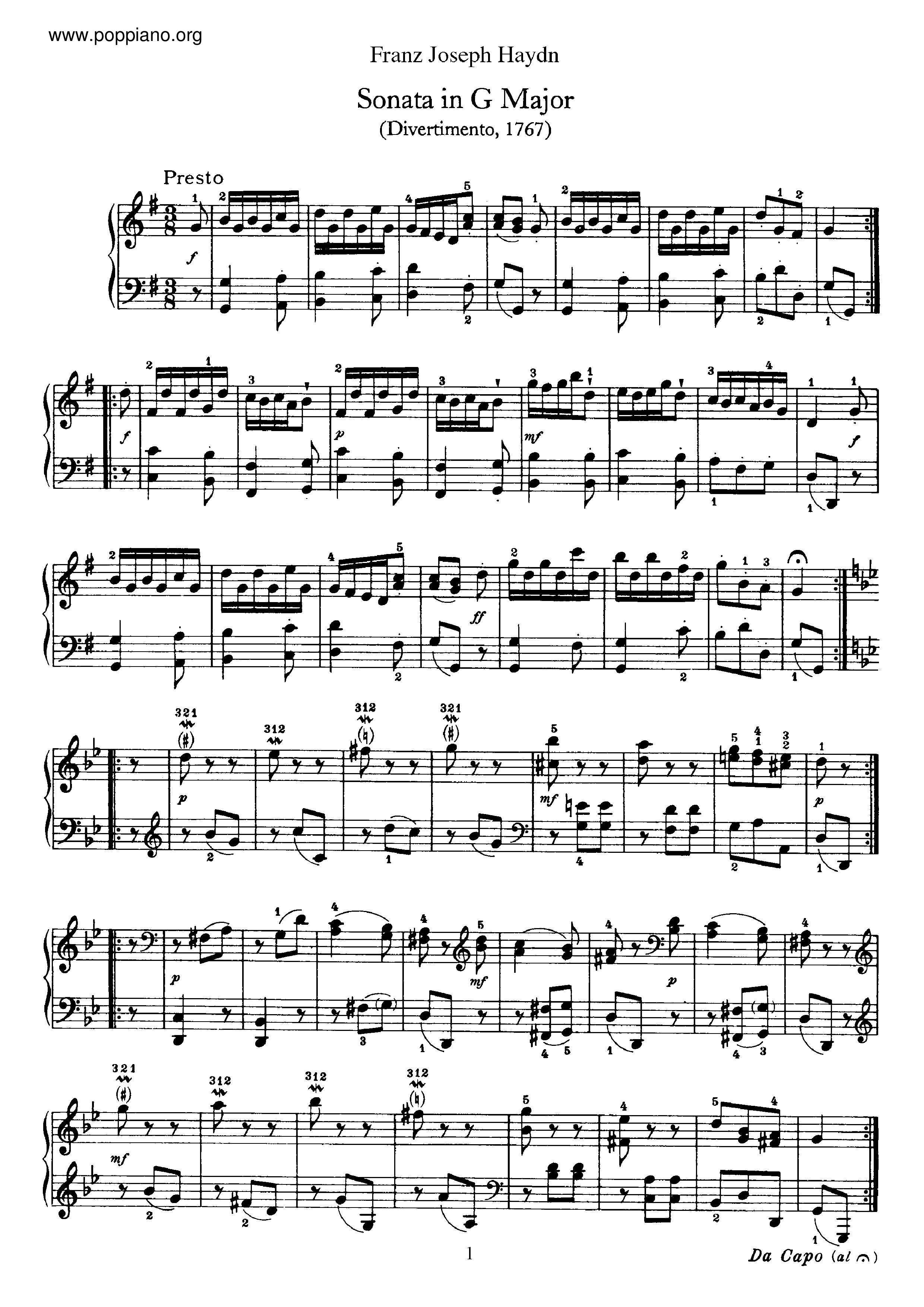 Haydn-Sonata No.11 in G major Sheet Music pdf, - Free Score Download ★