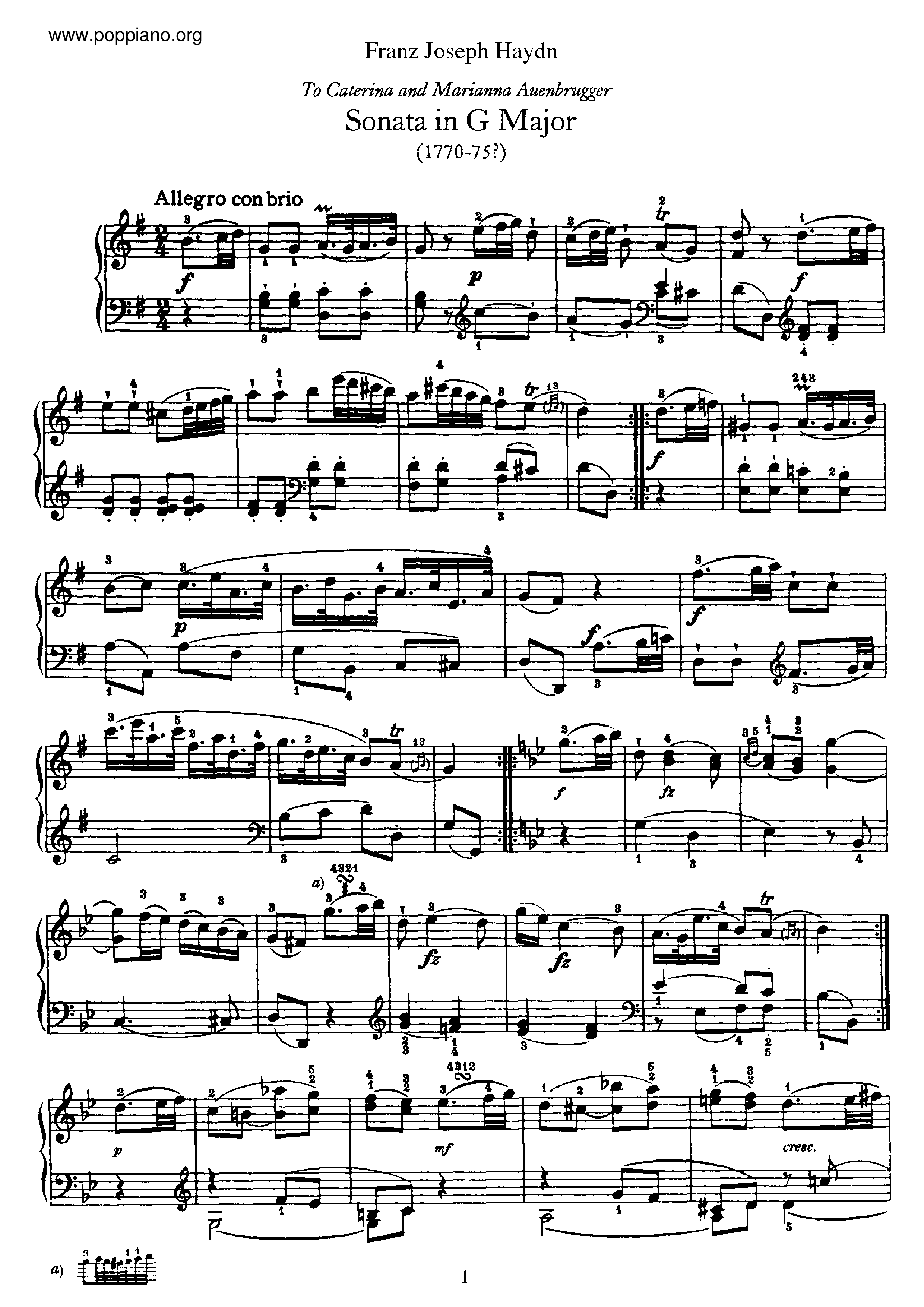 Haydn-Sonata No.39 in G major Sheet Music pdf, - Free Score Download ★