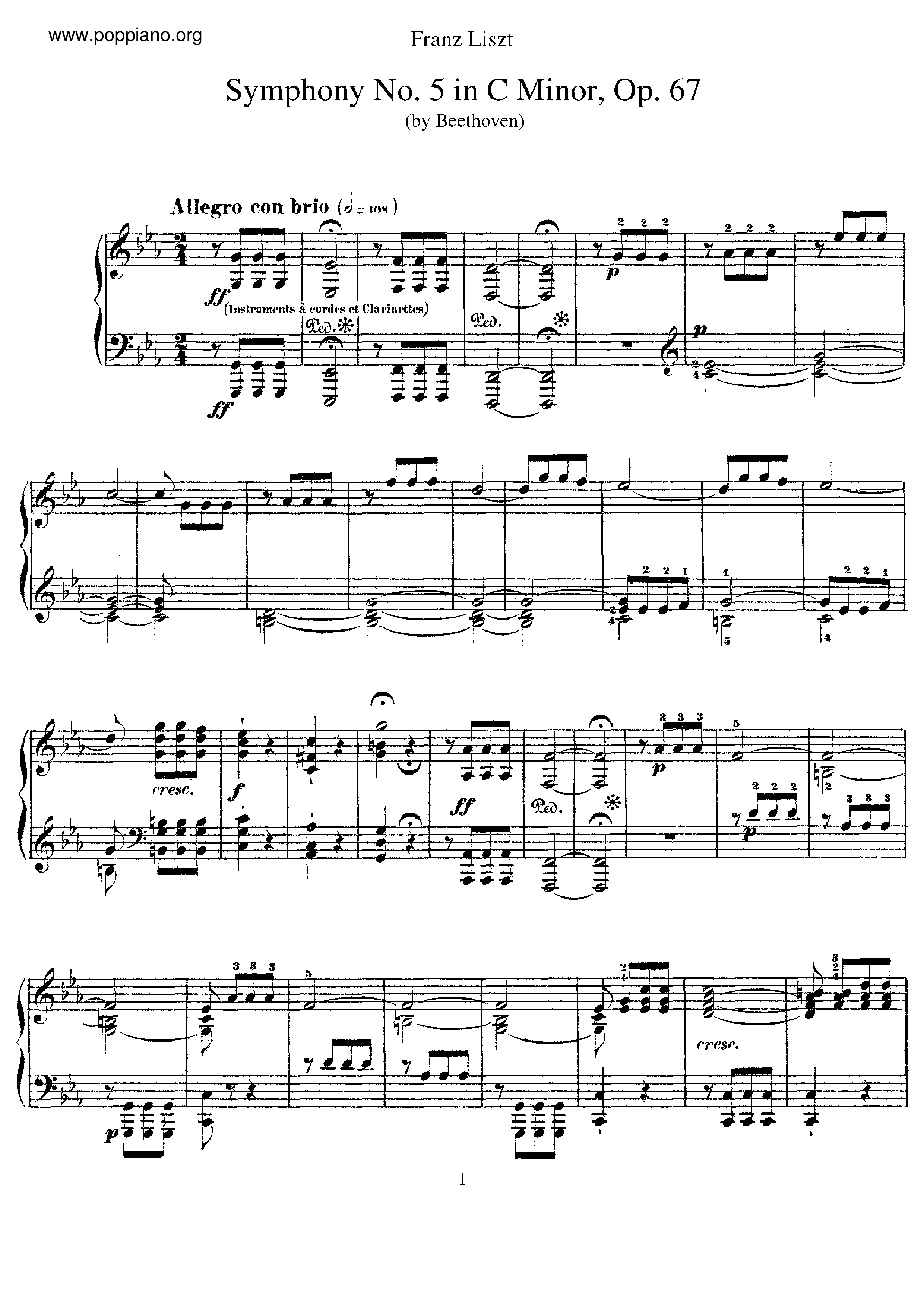 Liszt-Symphony No. 5 in C Minor, Op. 67: I. Allegro con brio Sheet ...