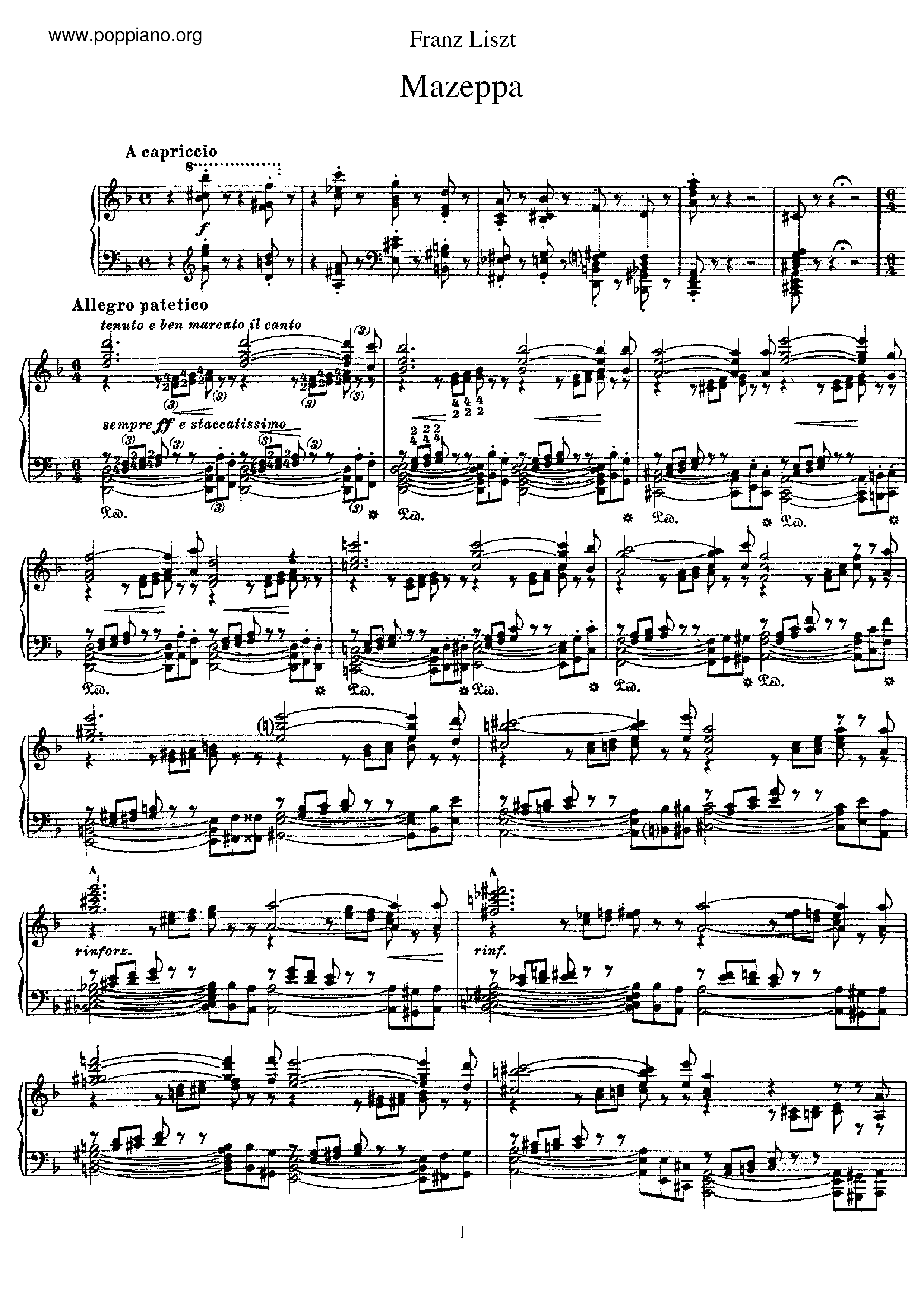 Liszt-Mazeppa, Intermediate, S.138 Sheet Music pdf, - Free Score Download ★