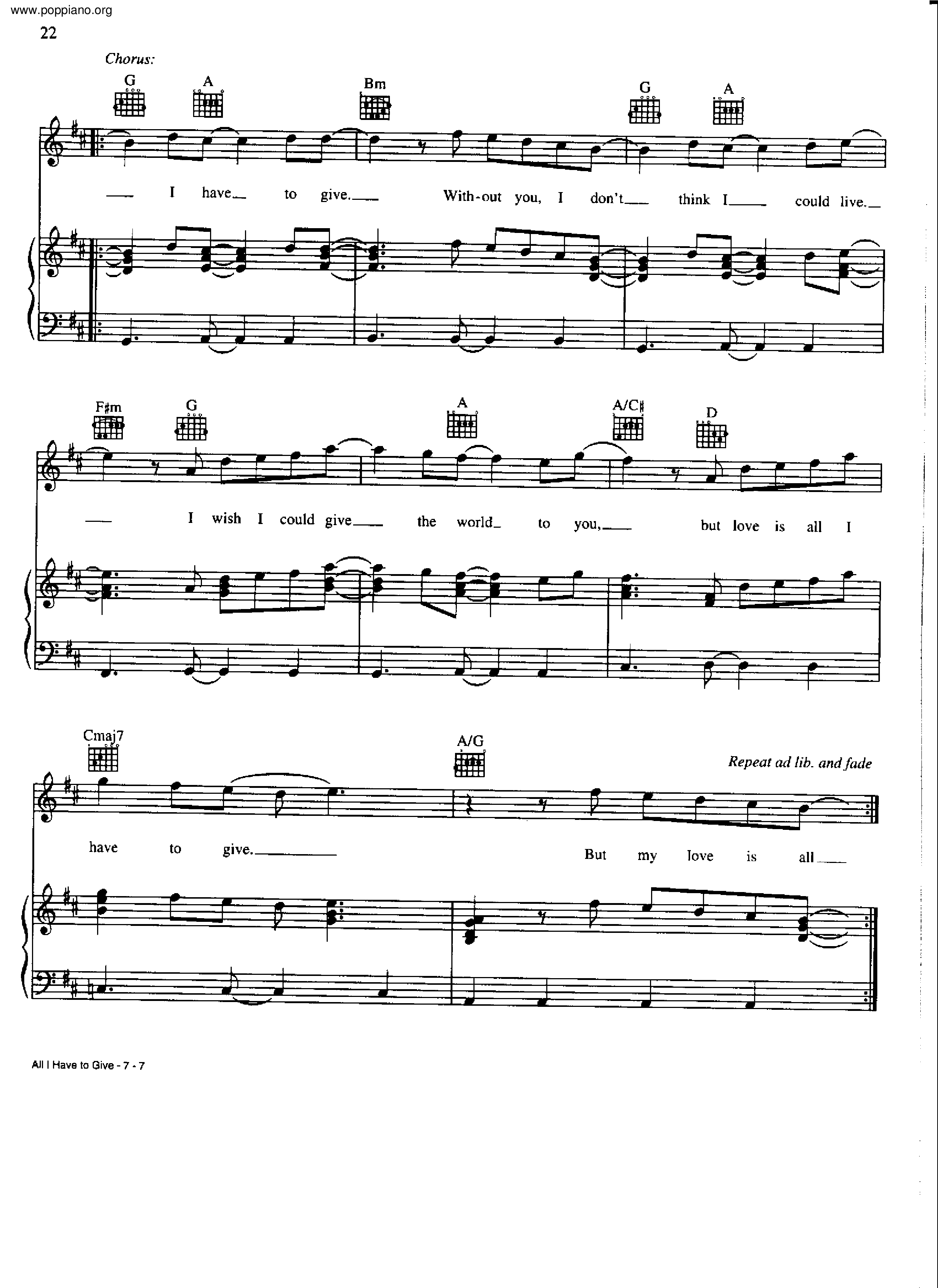 All I Have To Give Sheet Music Piano Score Free PDF Download HK