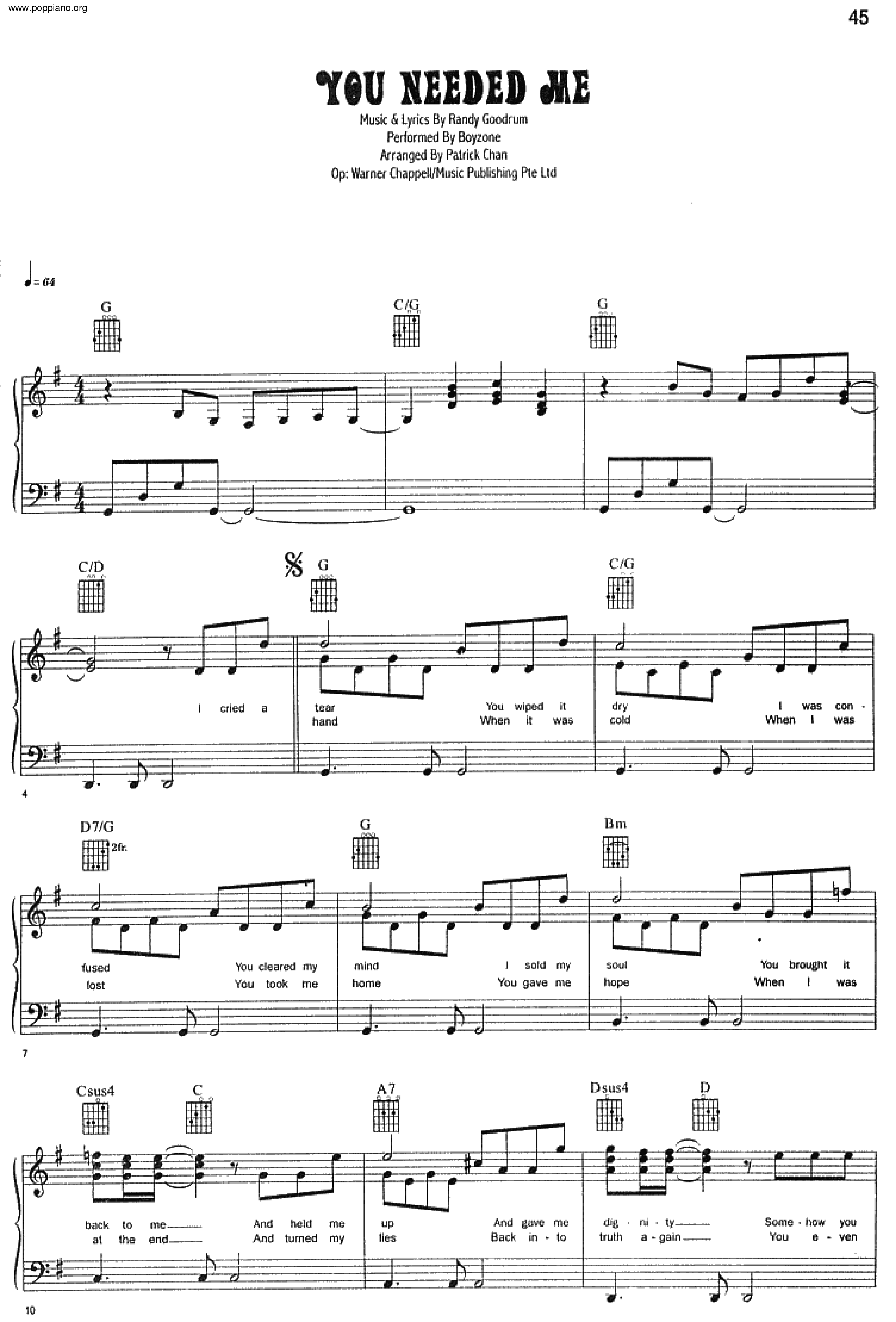 Anne Murray-You Needed Me Sheet Music pdf, - Free Score Download ★