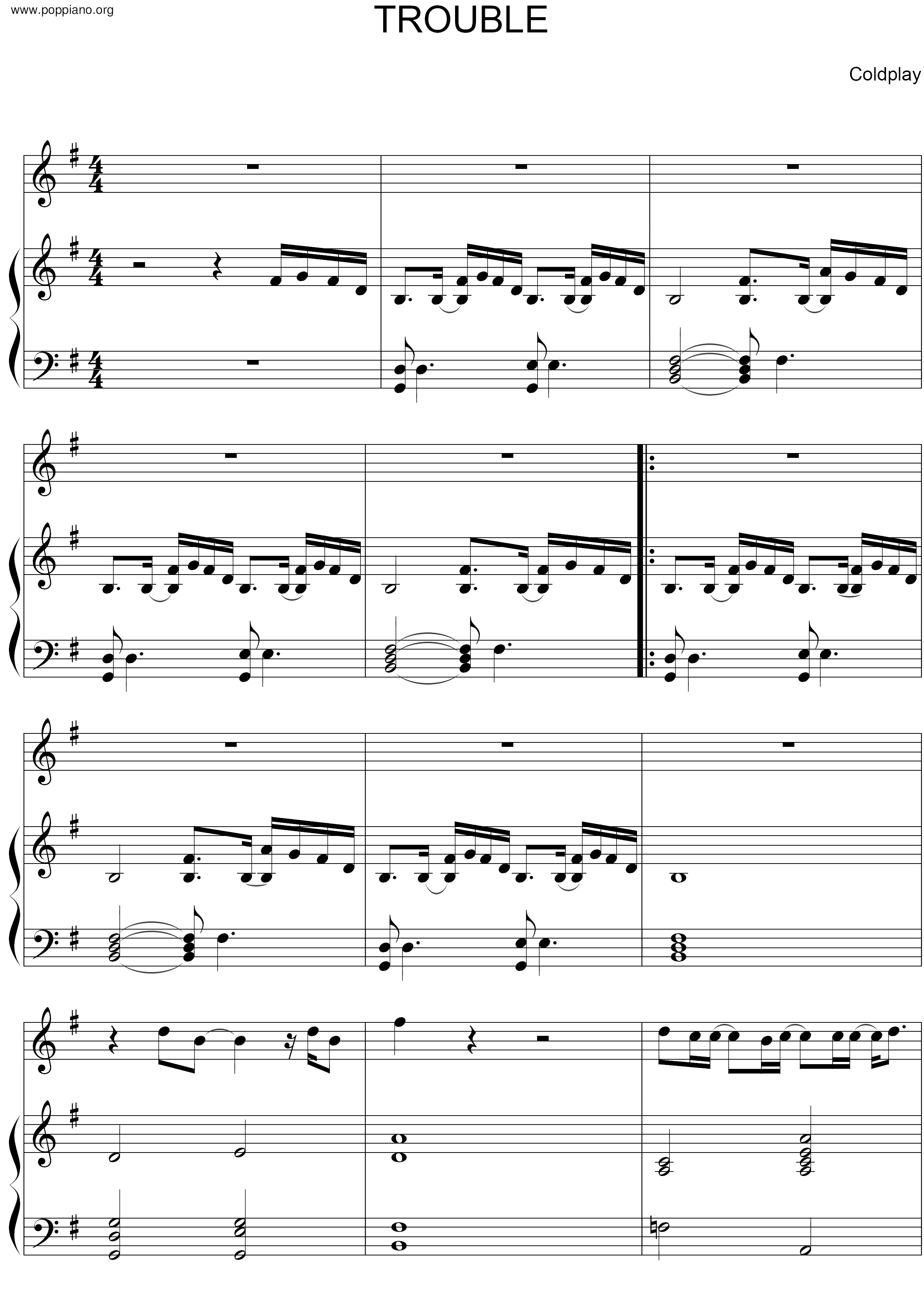 Coldplay-Trouble Sheet Music pdf, - Free Score Download ★