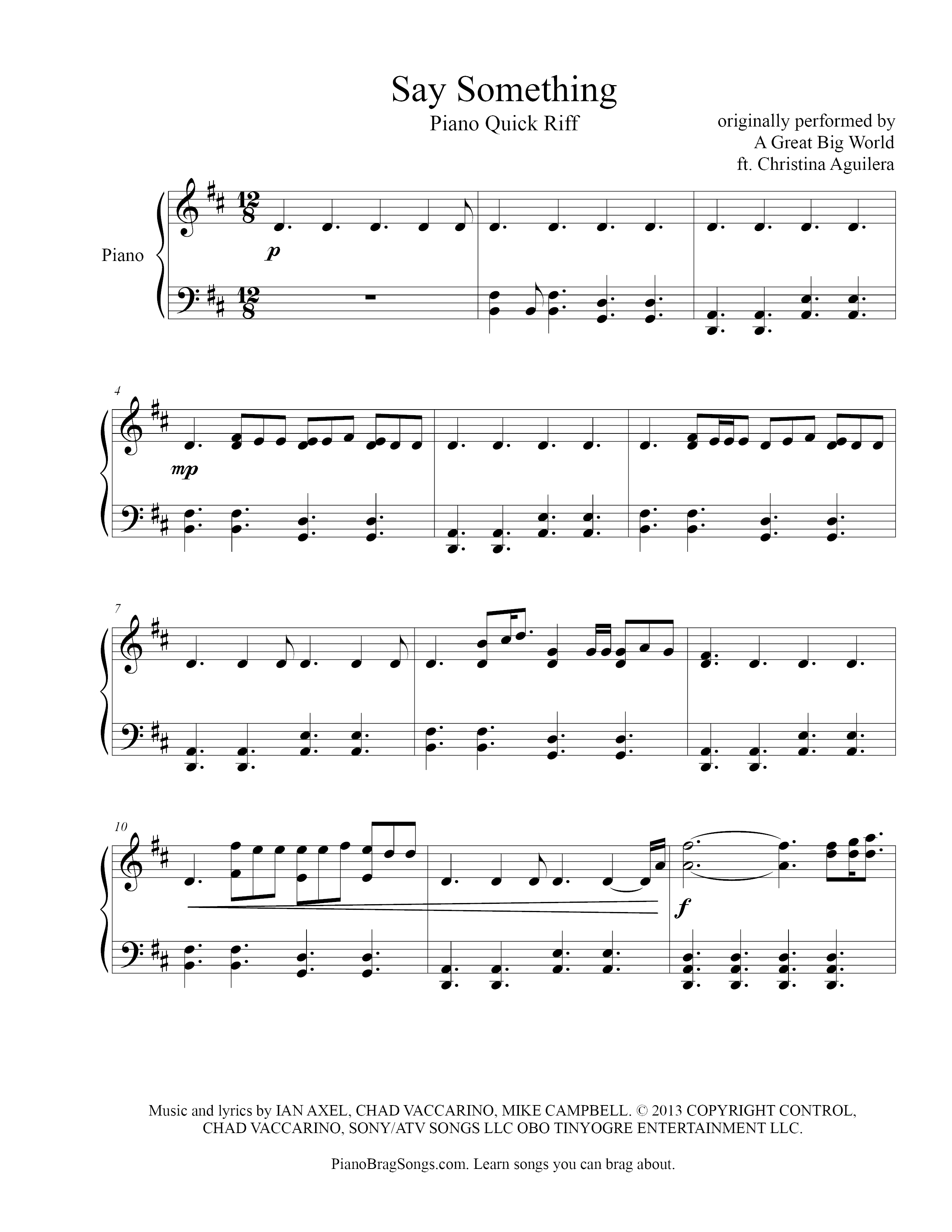 ★A Great Big World, Christina Aguilera - Say Something ピアノ譜pdf- 香港ポップピアノ協会 無料PDF楽譜ダウンロード gakufu