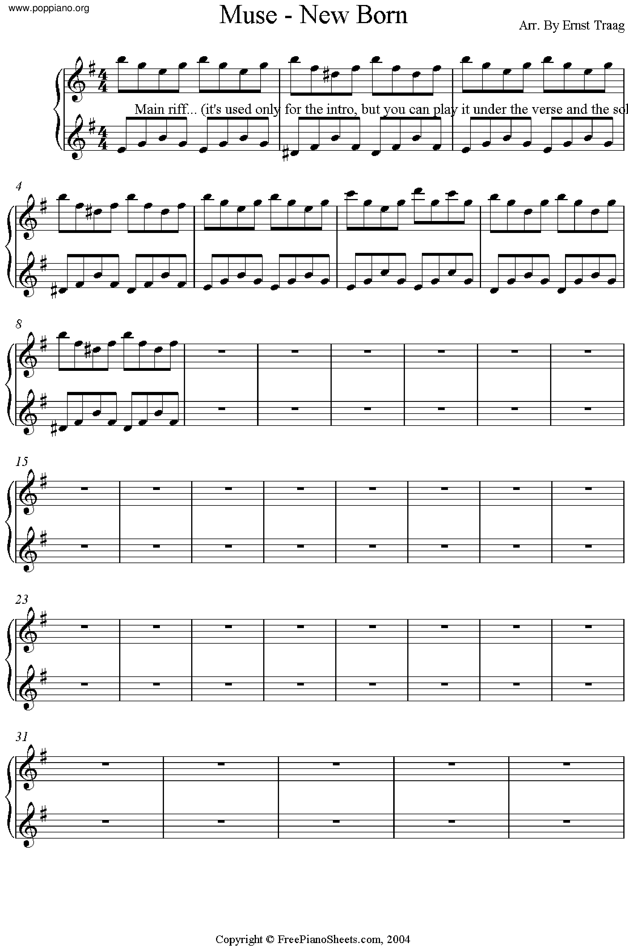 Muse-New Born Sheet Music pdf, - Free Score Download ★