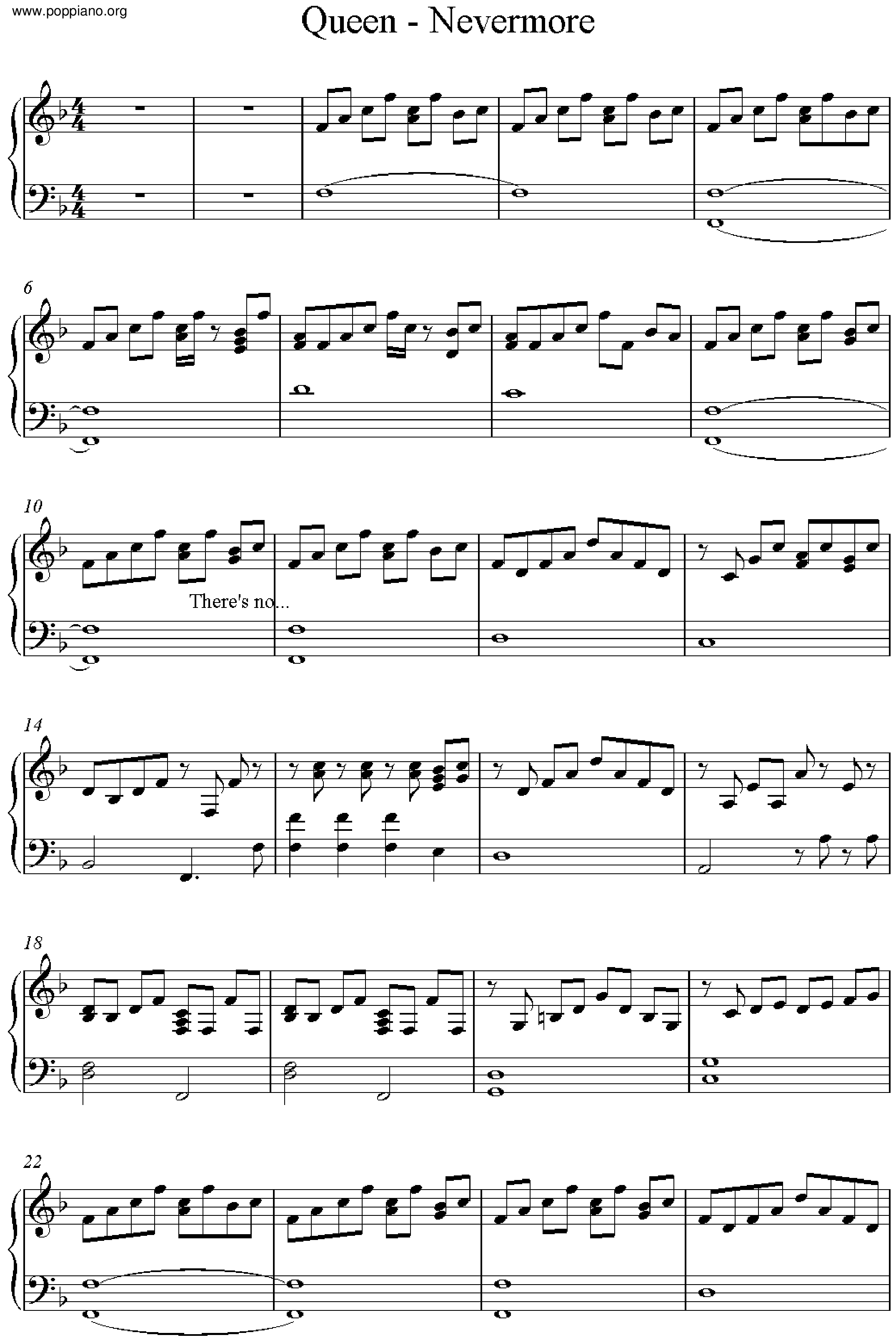 Queen-Nevermore Sheet Music pdf, (クイーン) - Free Score Download ★