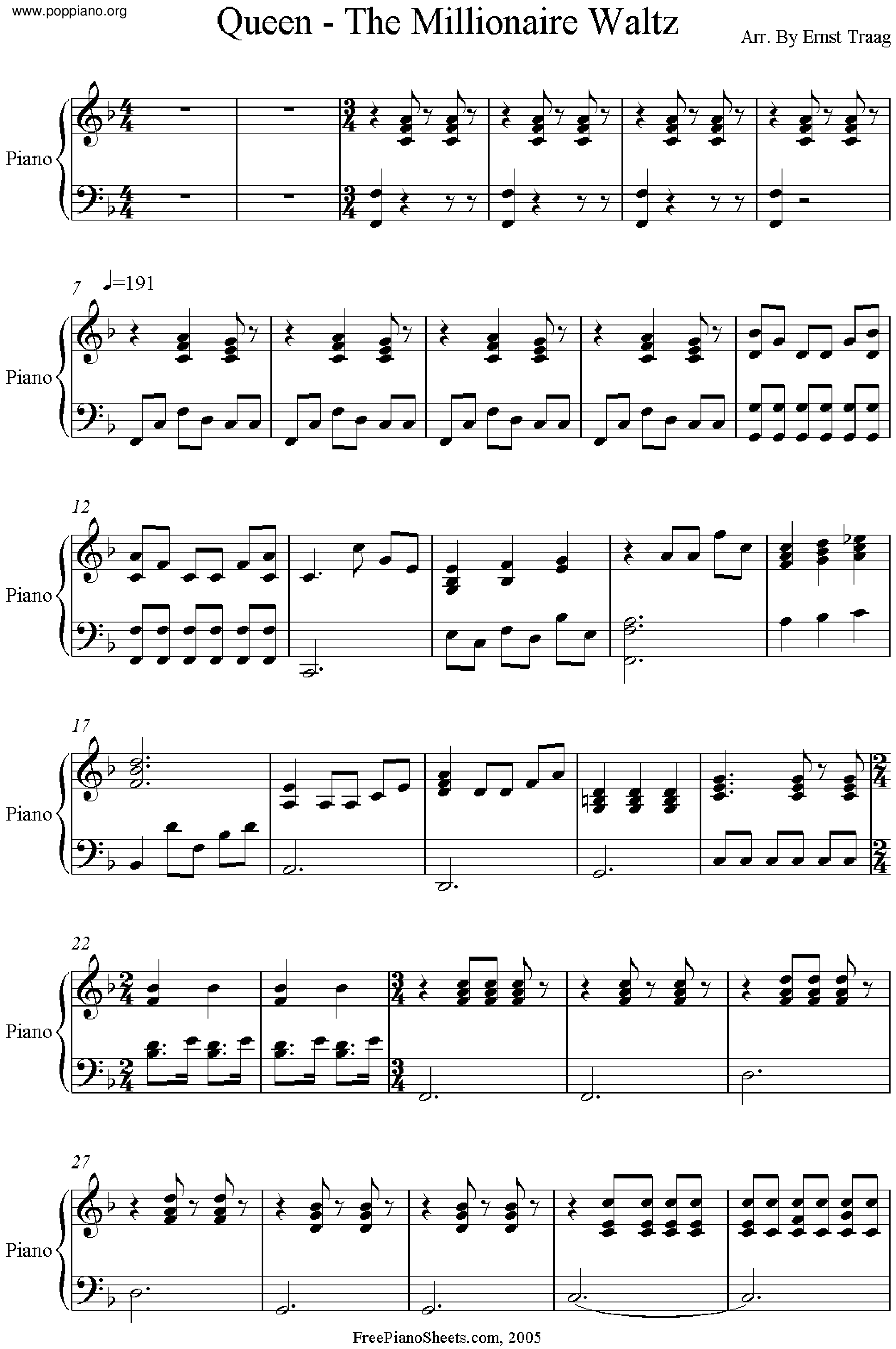 Queen-The Millionaire Waltz Sheet Music pdf, (クイーン) - Free Score Download ★
