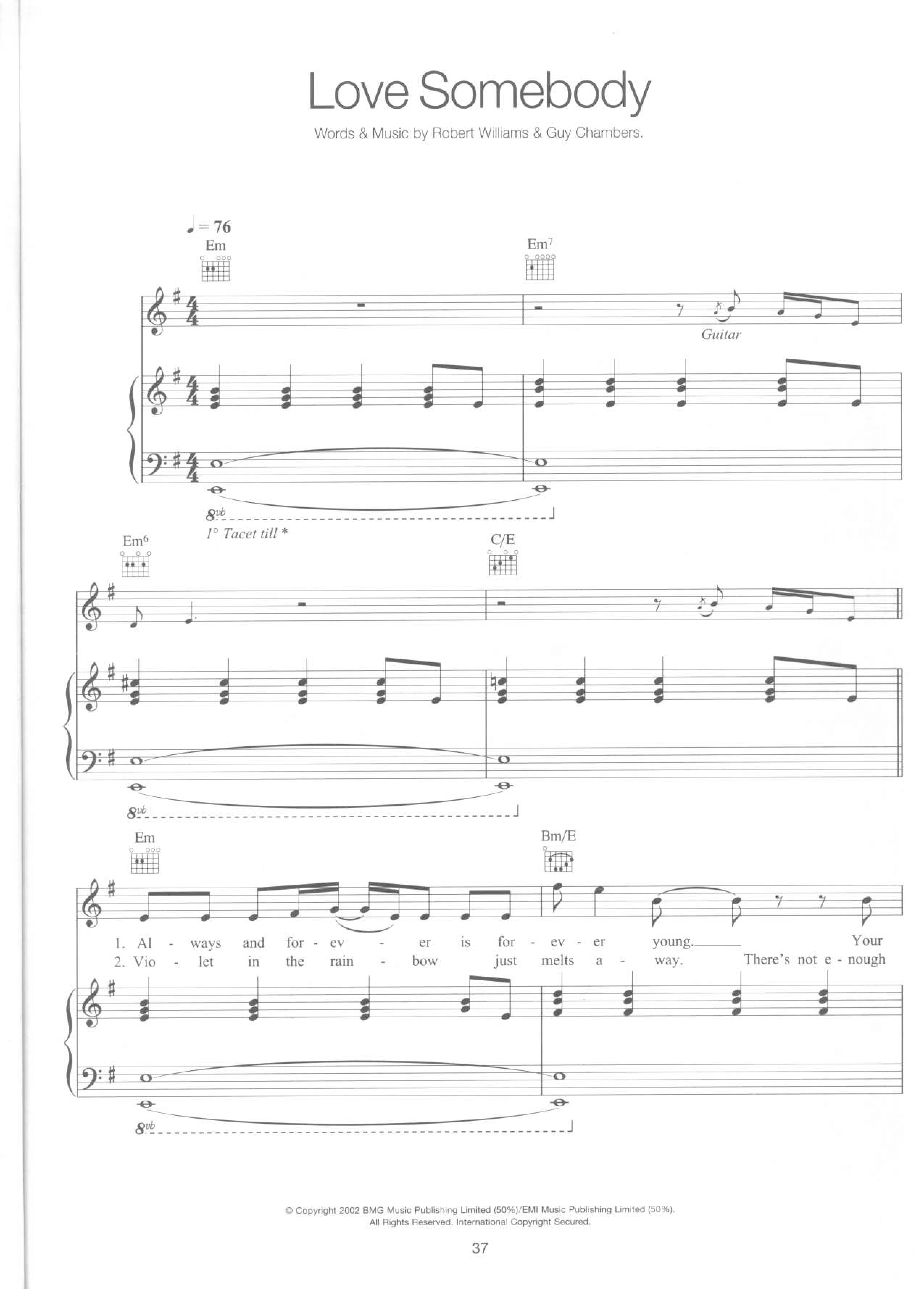 Love Somebody Maroon 5 Sheet Music
