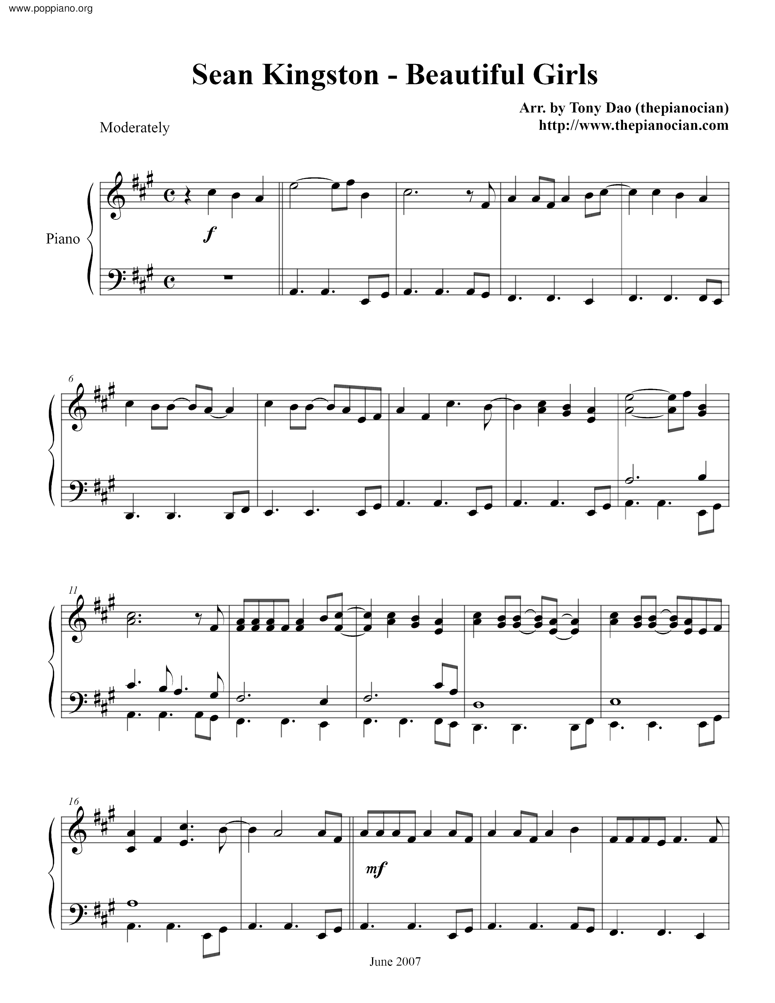 Sean Kingston-Beautiful Girls Sheet Music pdf, - Free Score Download ★