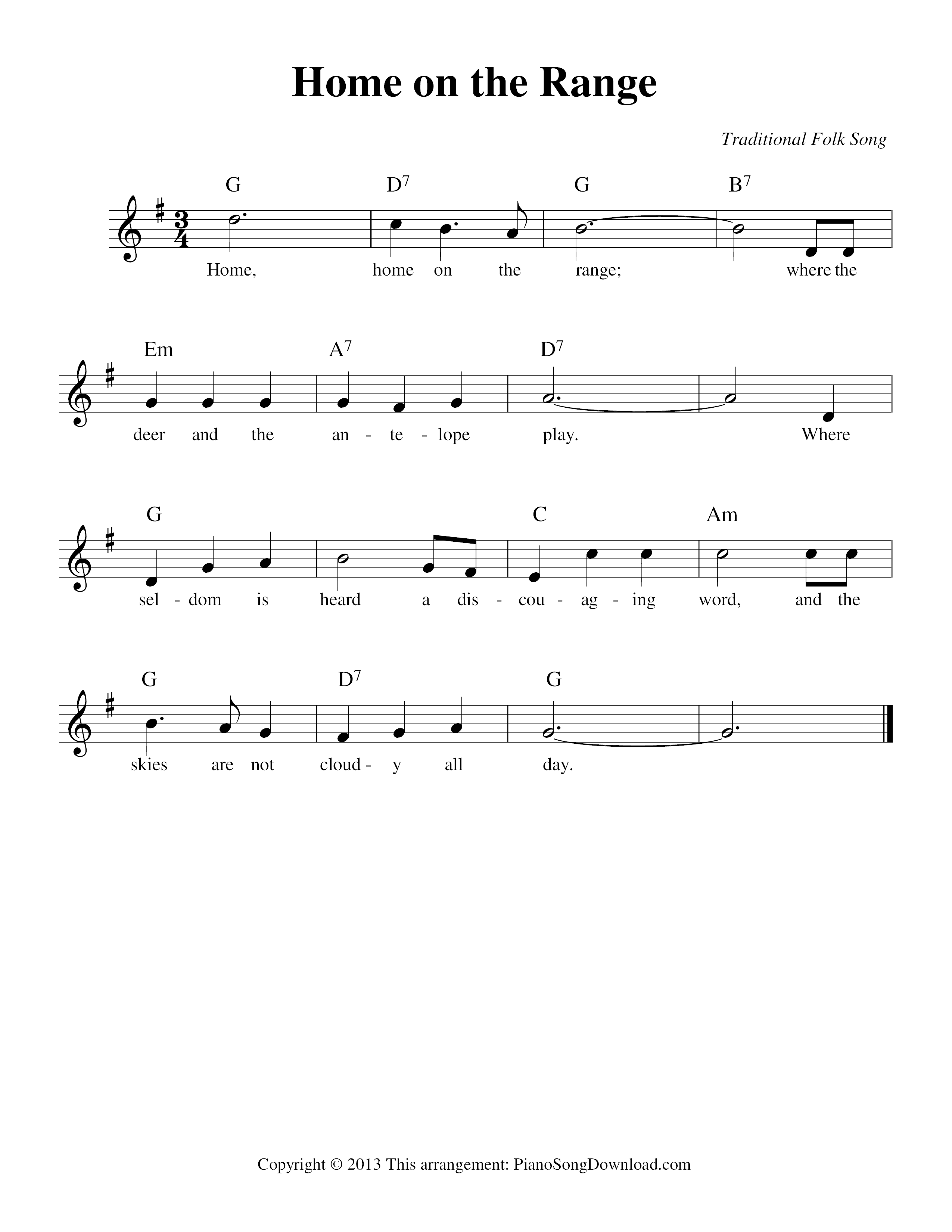 Traditional-Home on the Range (easy) Sheet Music pdf, - Free Score ...