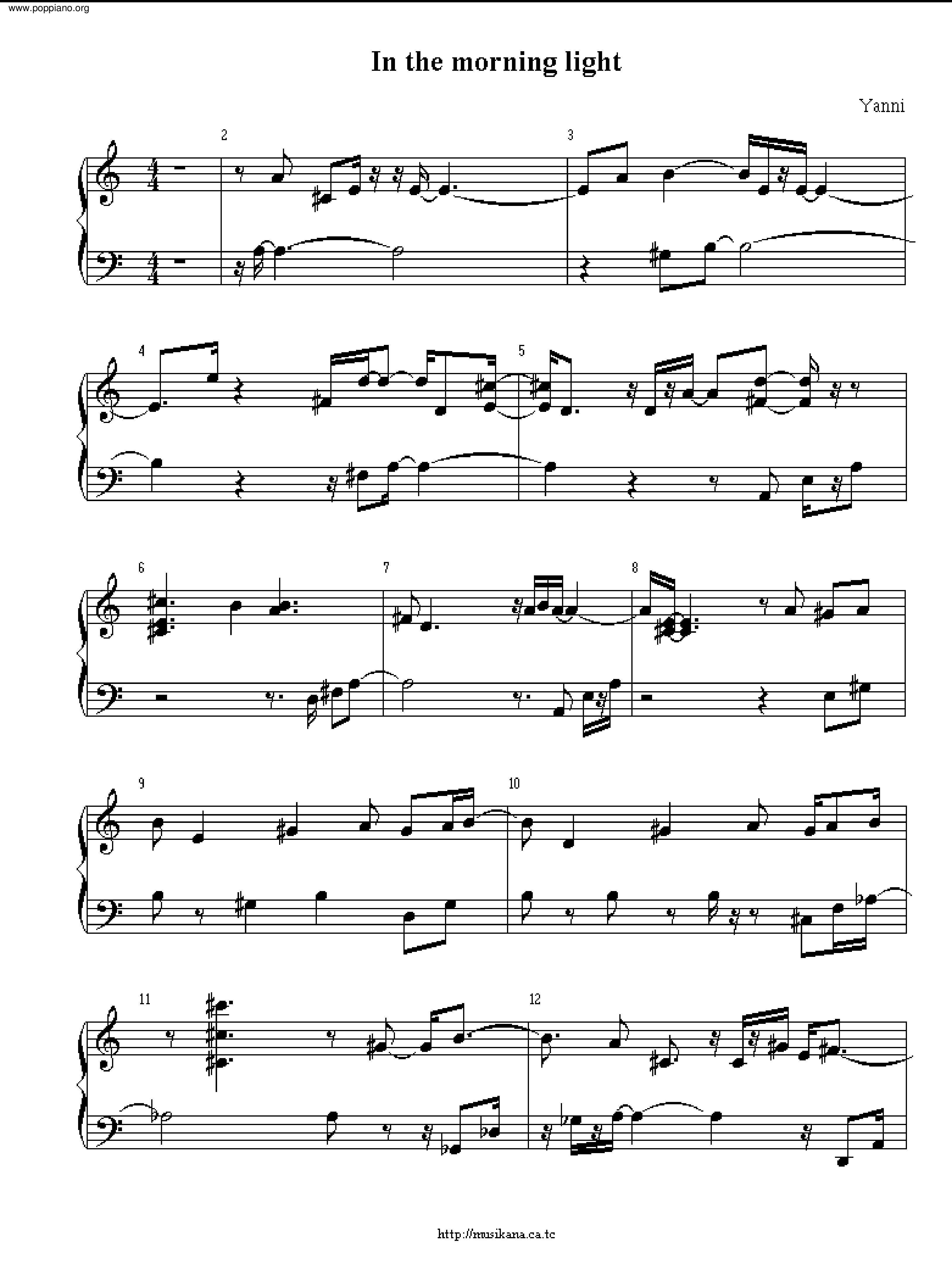 Yanni-In The Morning Light Sheet Music pdf, - Free Score Download ★