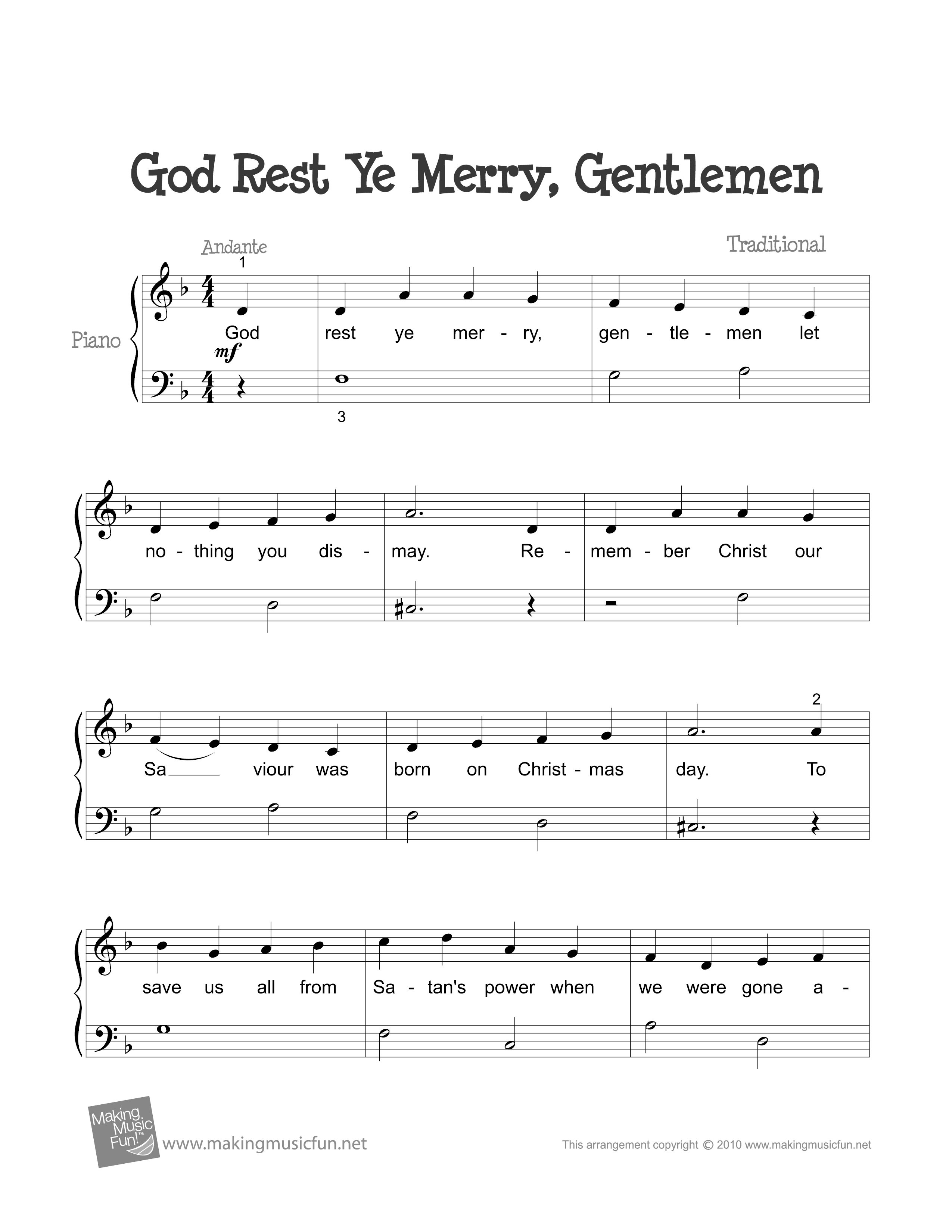 God Rest Ye Merry, Gentlemen- PDF琴譜免費下載 - 香港流行鋼琴協會 ★
