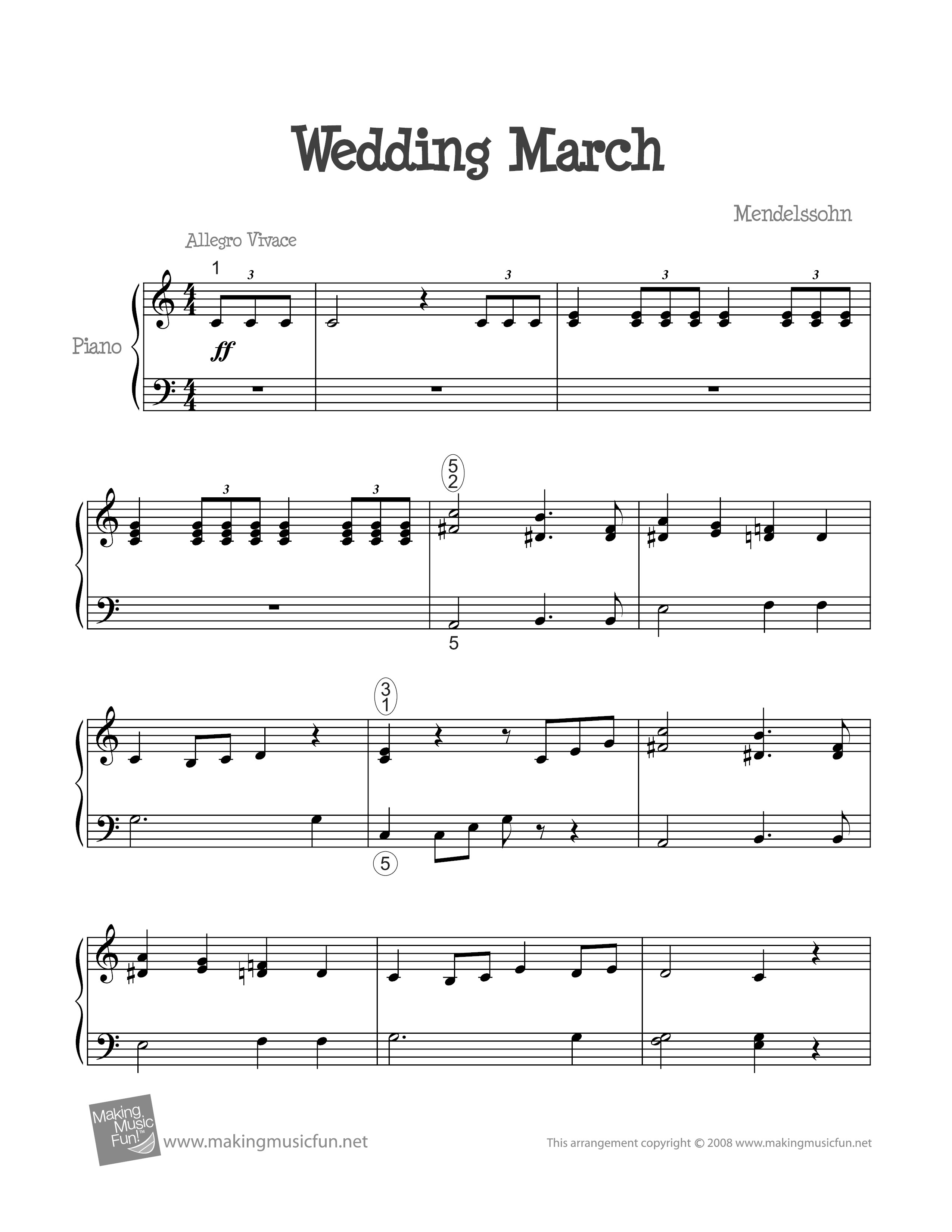 ★mendelssohn Wedding March 婚禮進行曲 ピアノ譜pdf 香港ポップピアノ協会 無料pdf楽譜ダウンロード
