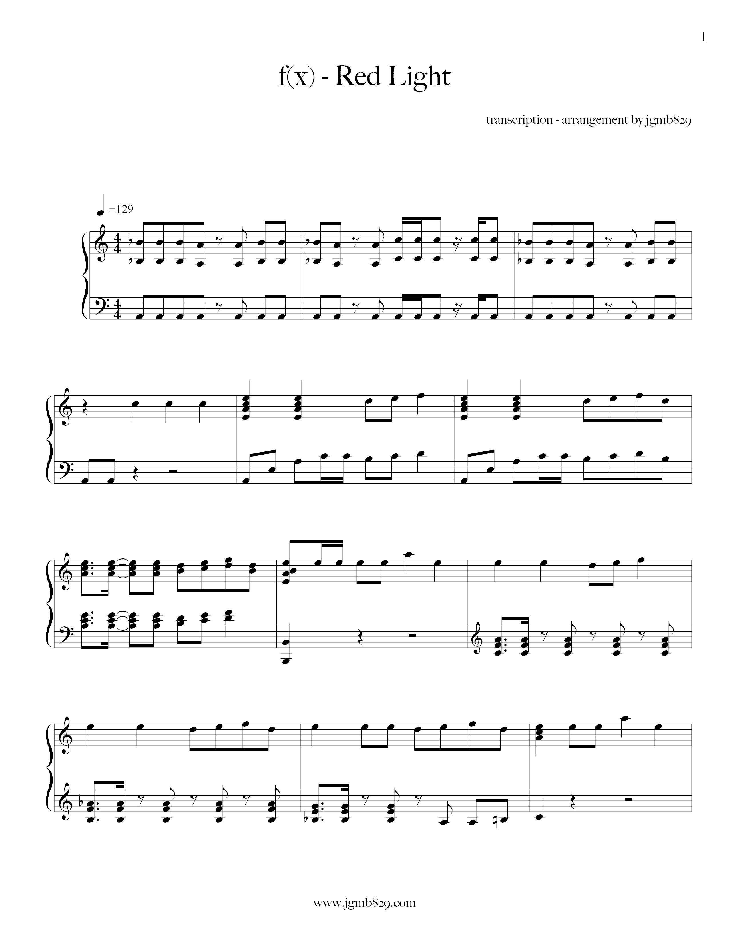 에프엑스-Red Light Sheet Music pdf, - Free Score Download ★
