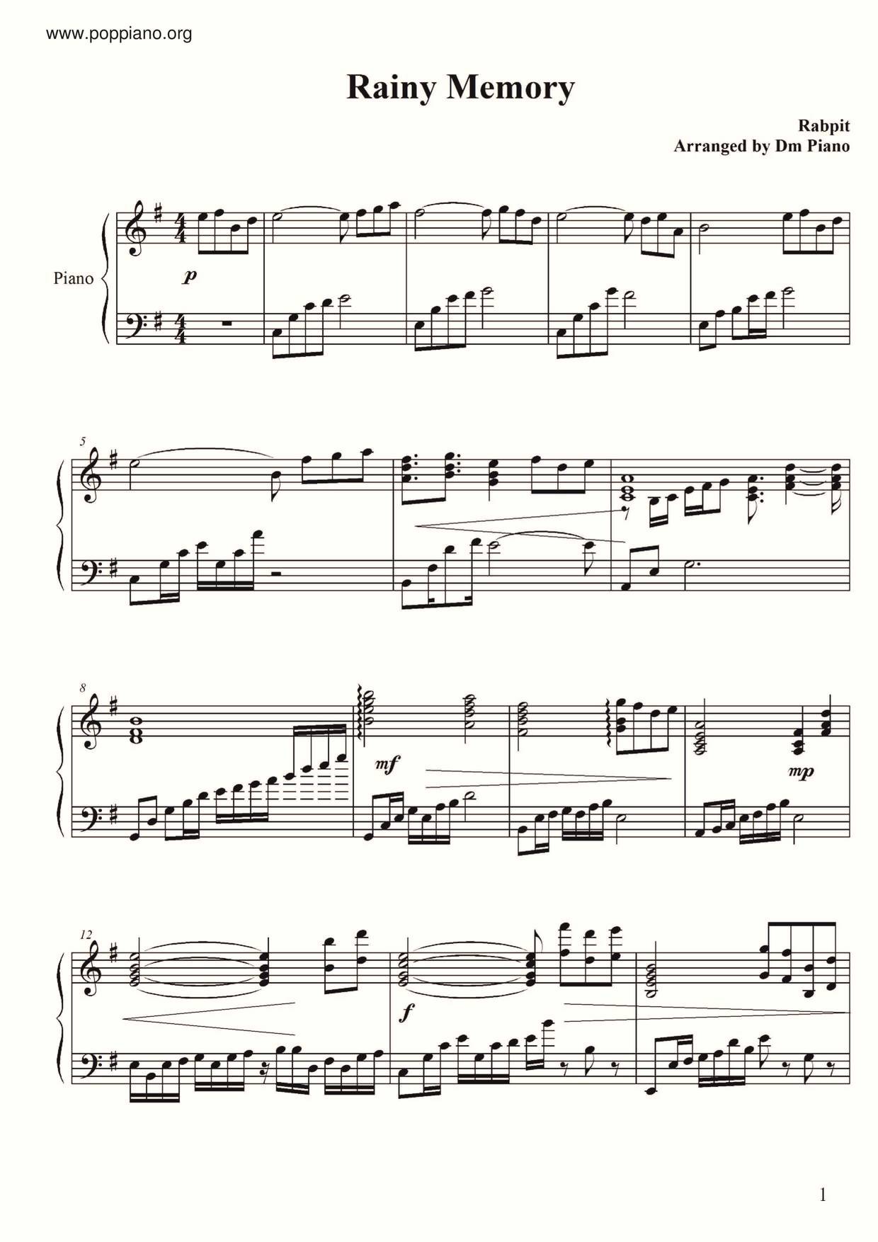 Deemo) Rabpit-Rainy Memory Sheet Music pdf, - Free Score Download ★