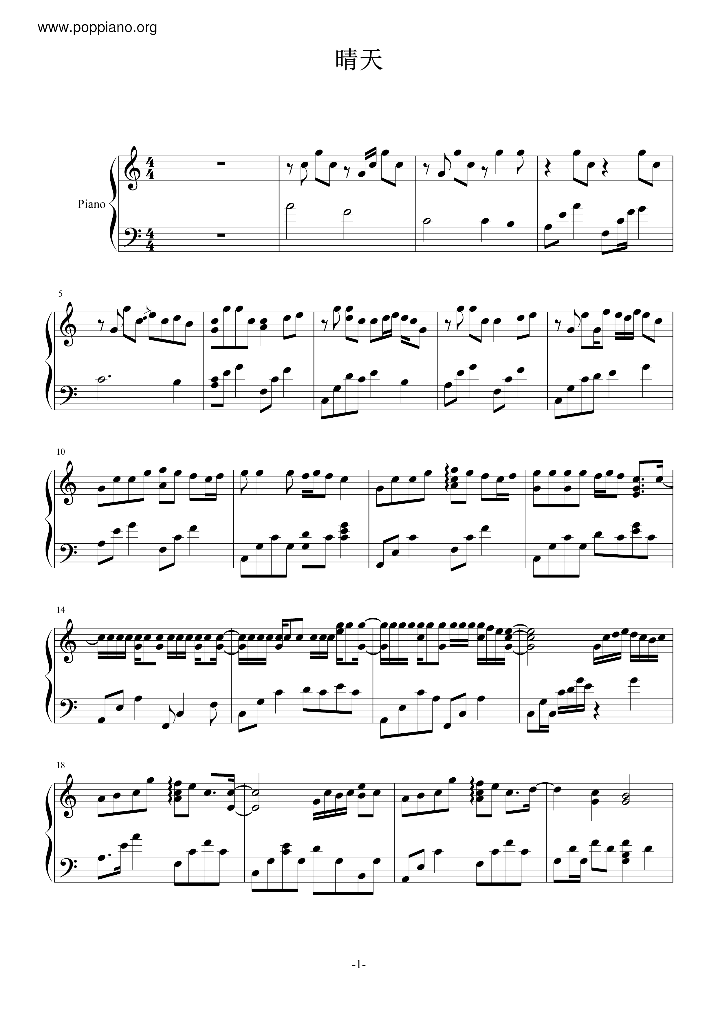 Jay Chou-Sunny Sheet Music pdf, - Free Score Download ★